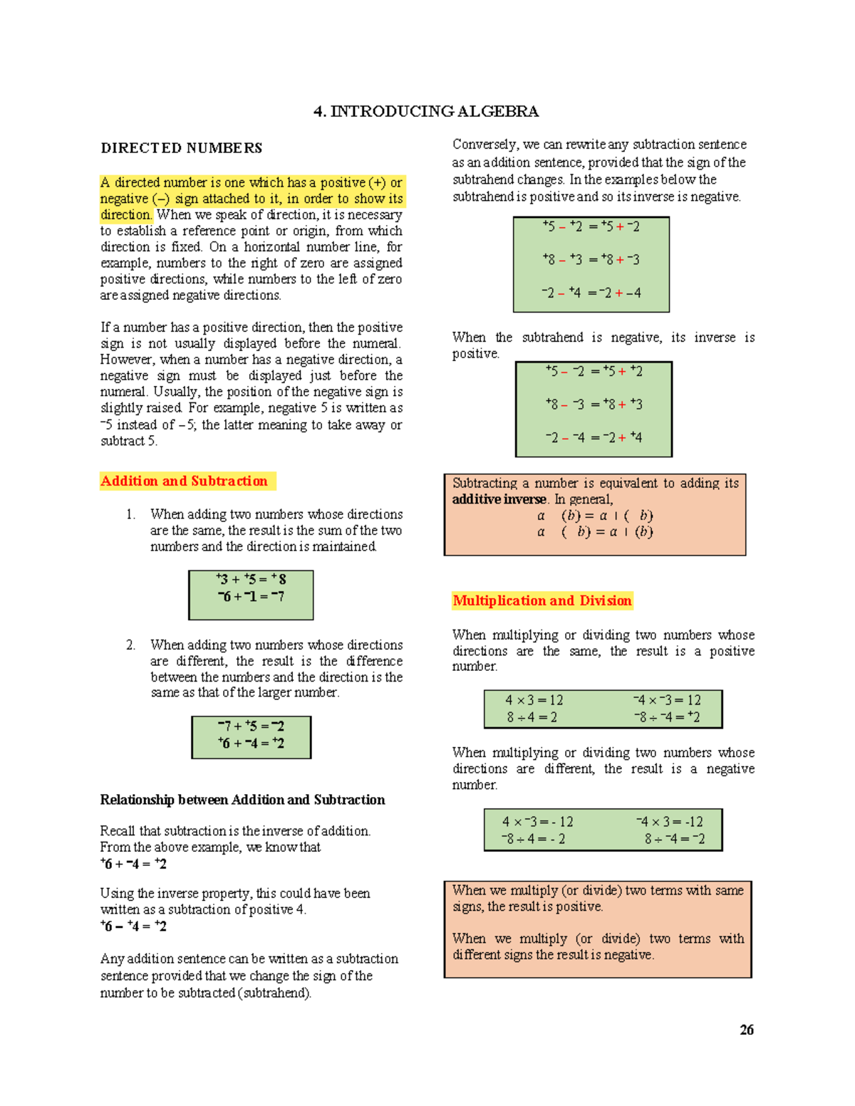 Maths Section 6 I: Introducing Algebra and Directed Numbers - Studocu