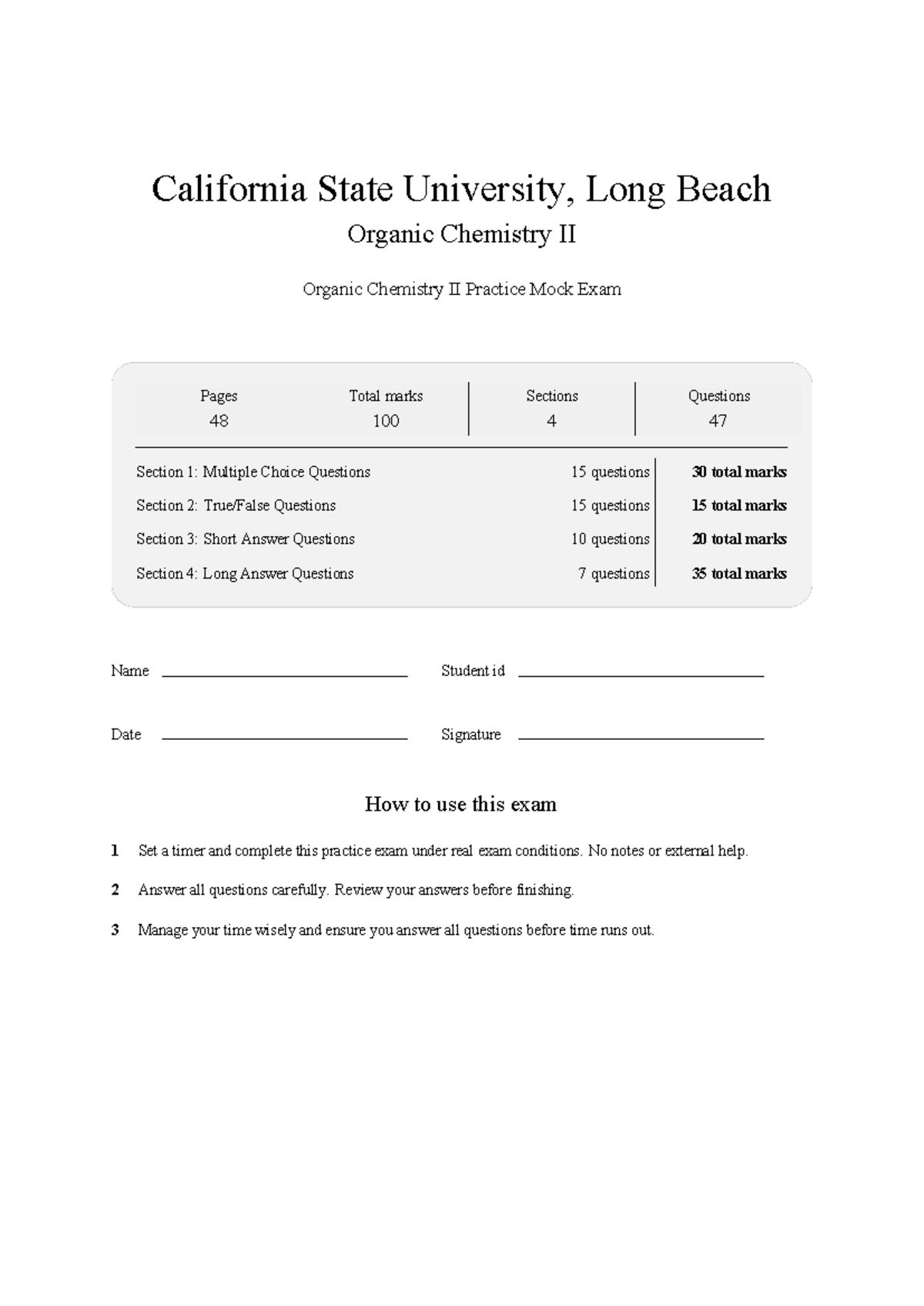 CHEM 220B Organic Chemistry II CSULB Practice Mock Exam 2026 - Studocu