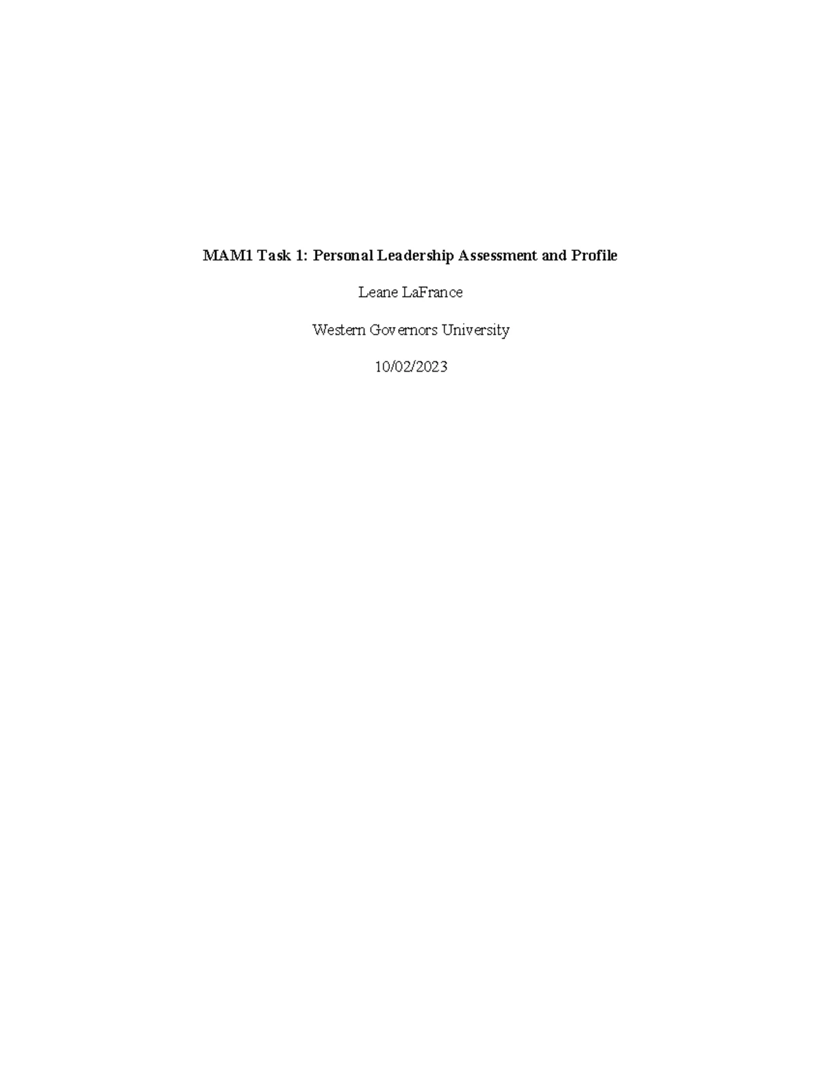 C203 Task 1: Personal Leadership Assessment and Profile Analysis - Studocu
