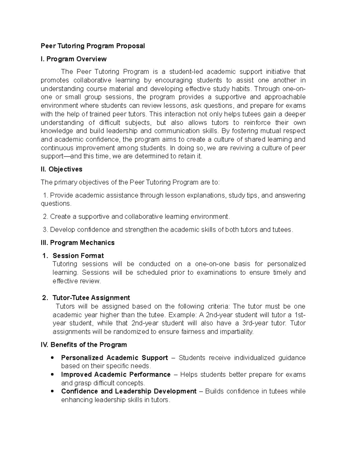 Peer Tutoring Program Proposal: Enhancing Collaborative Learning - Studocu
