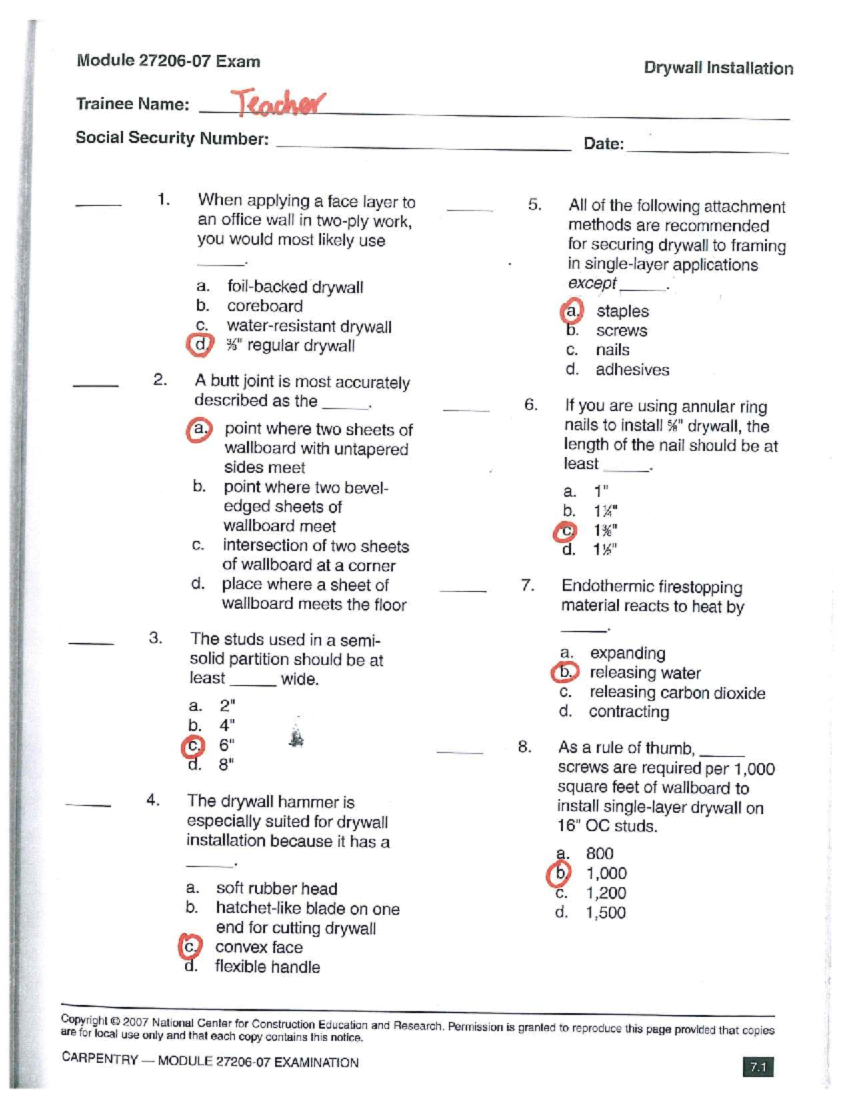 Final Exam Review Notes for Course XYZ123: Drywall Installation - Studocu