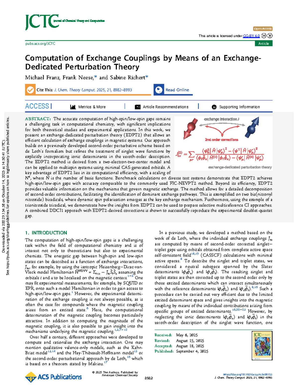 Computation of Exchange Couplings via EDPT2 Method in Magnetic Systems ...