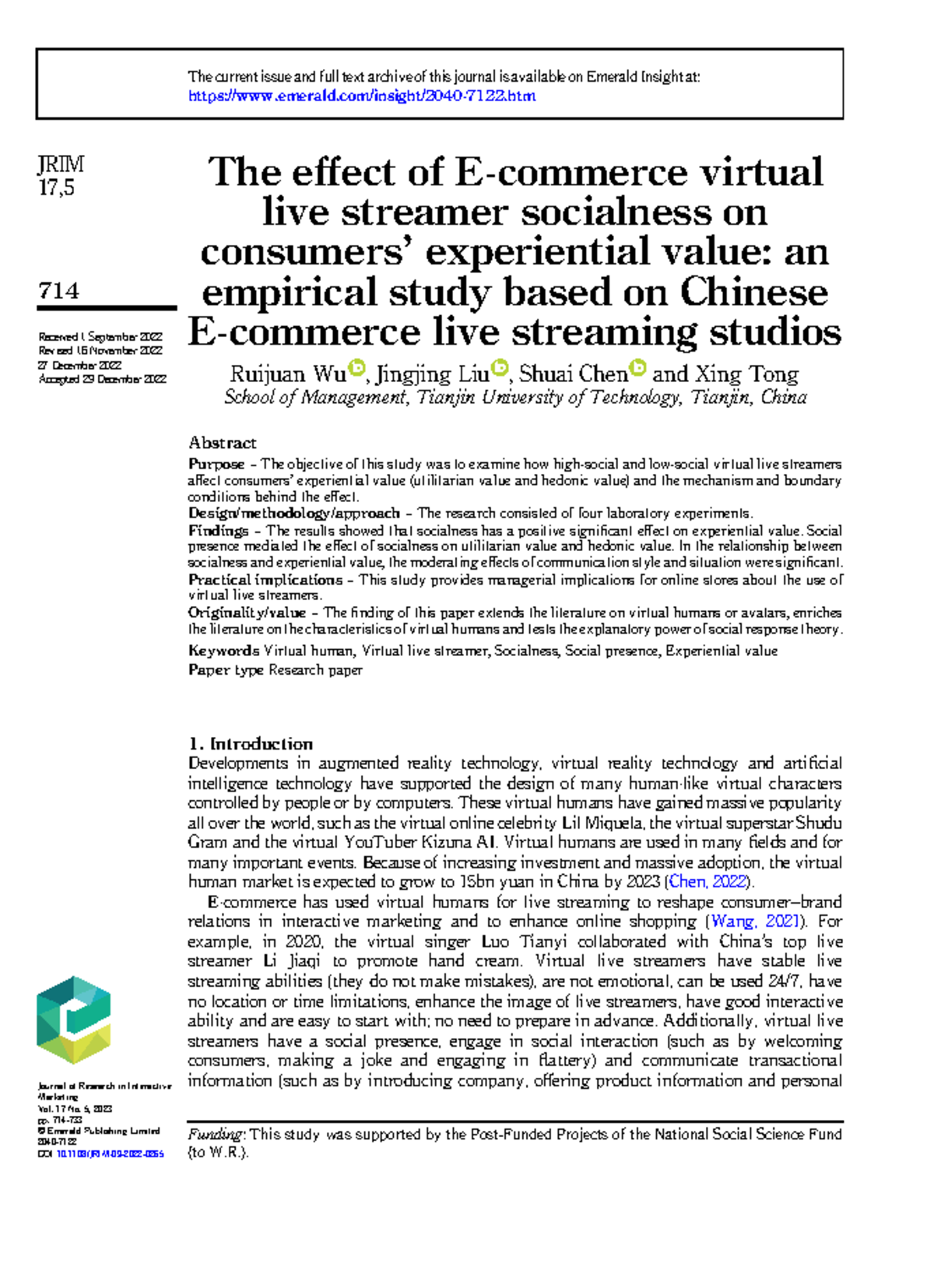 Exploring E-commerce Live Streamers' Socialness: Impact on Consumer ...