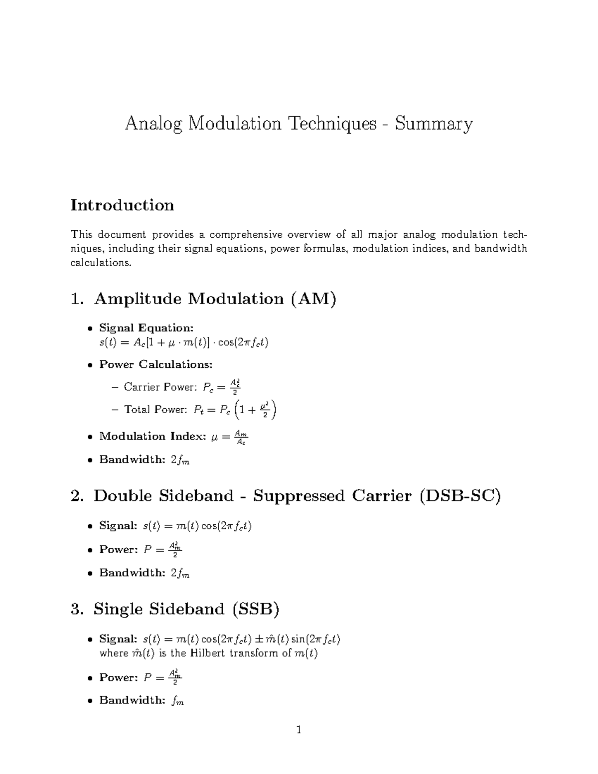 Analog Modulation Techniques Overview (Poc) - Studocu