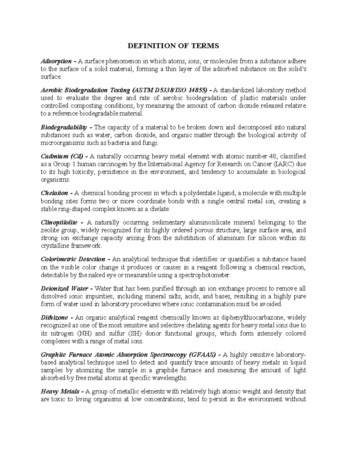 Definition of Terms for Environmental Chemistry (CHEM 101) - Studocu