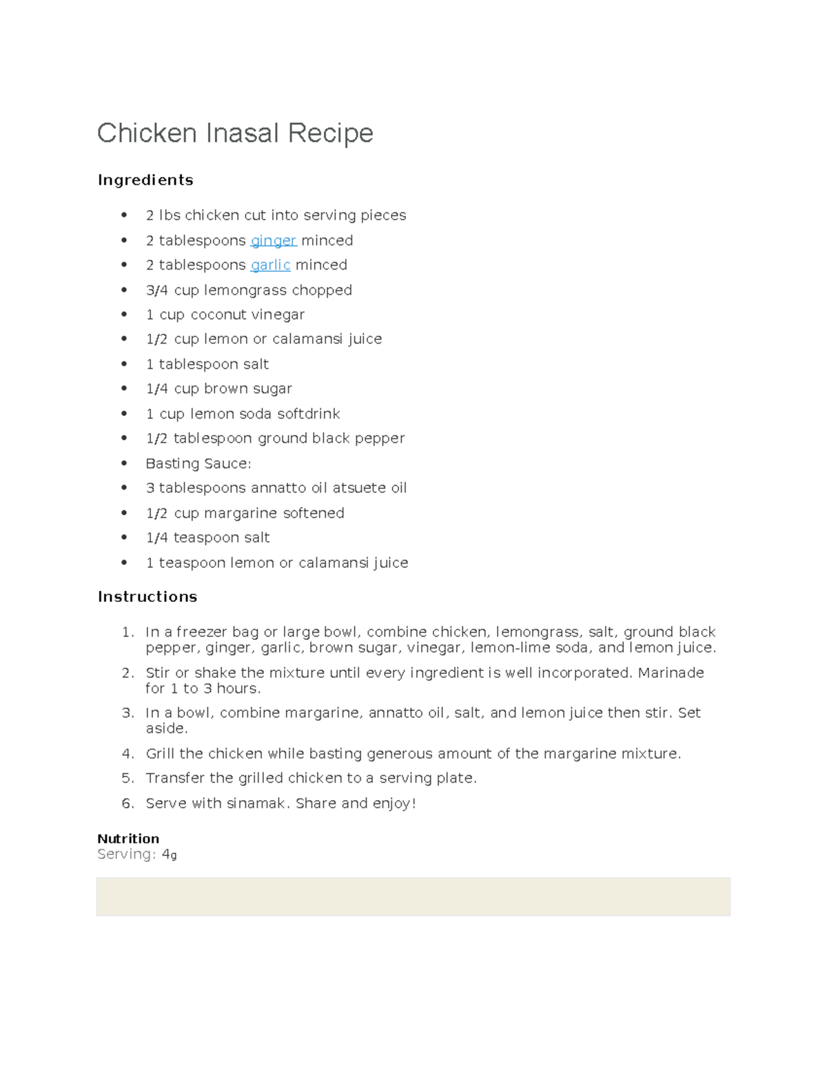 Chicken Inasal Recipe: Ingredients & Instructions Guide - Studocu