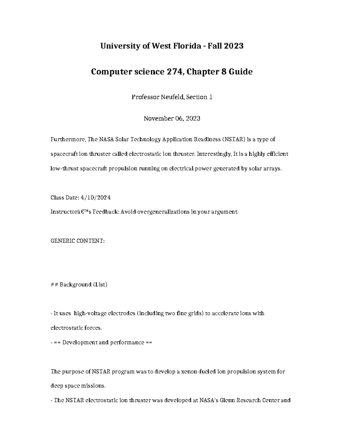 Computer Science 274 Chapter 8 Guide - University of West Florida ...