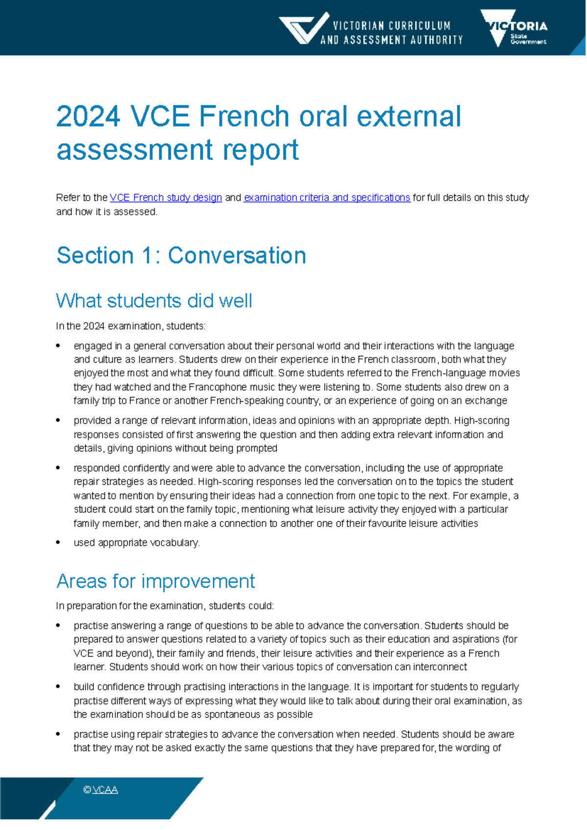 2024 VCE French Oral Exam Assessment Insights and Recommendations - Studocu