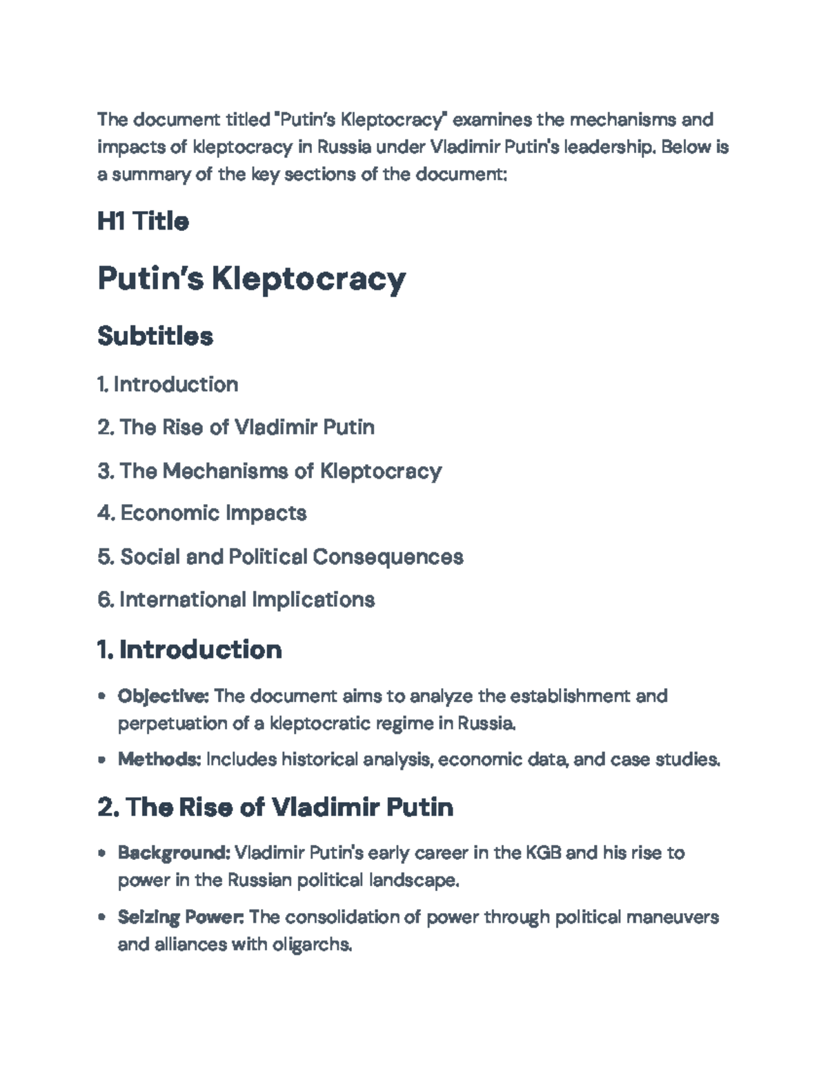 Putin's Kleptocracy: Mechanisms, Impacts, and Global Implications - The ...