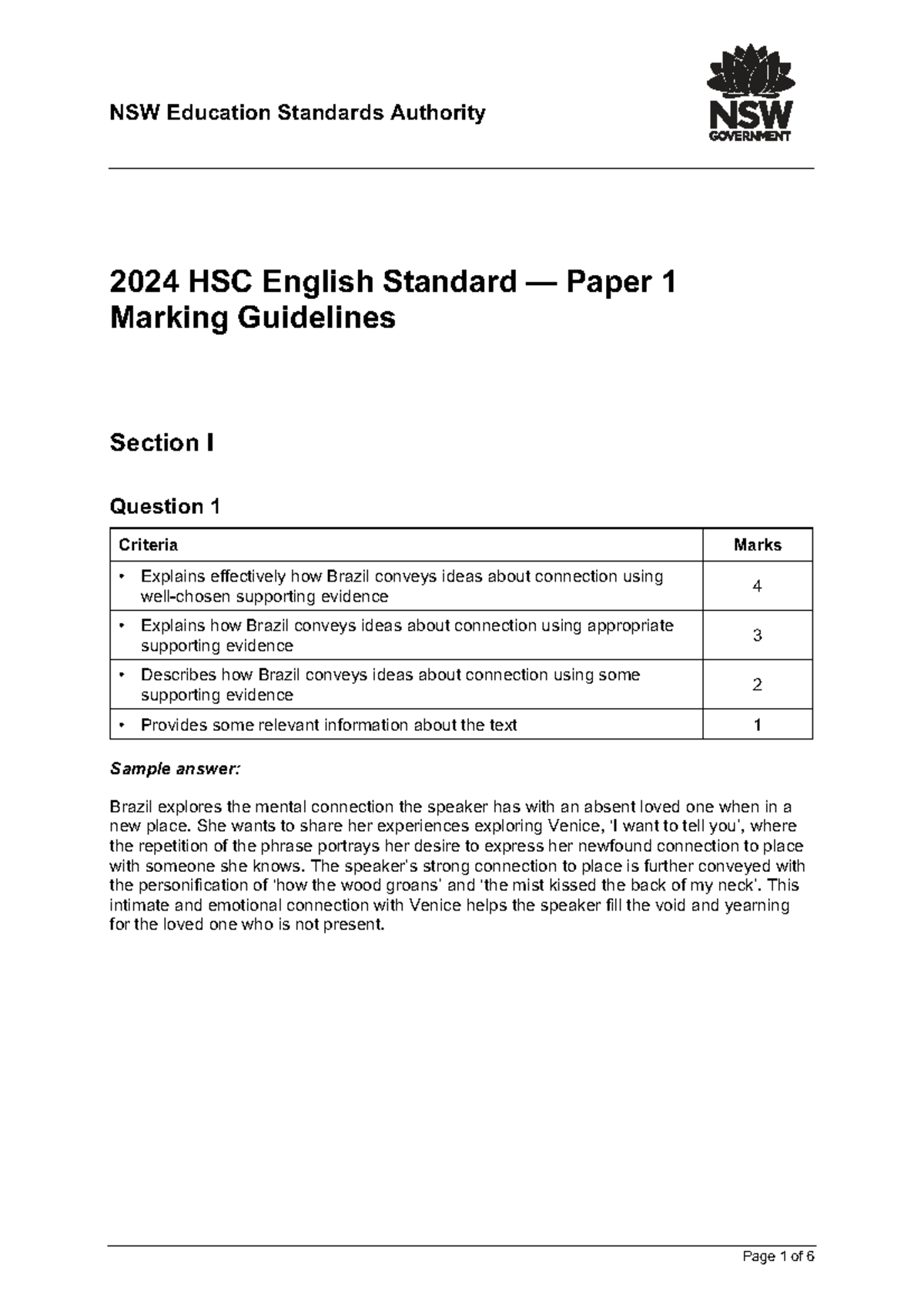2024 HSC English Standard Paper 1 Marking Guidelines Overview - Studocu