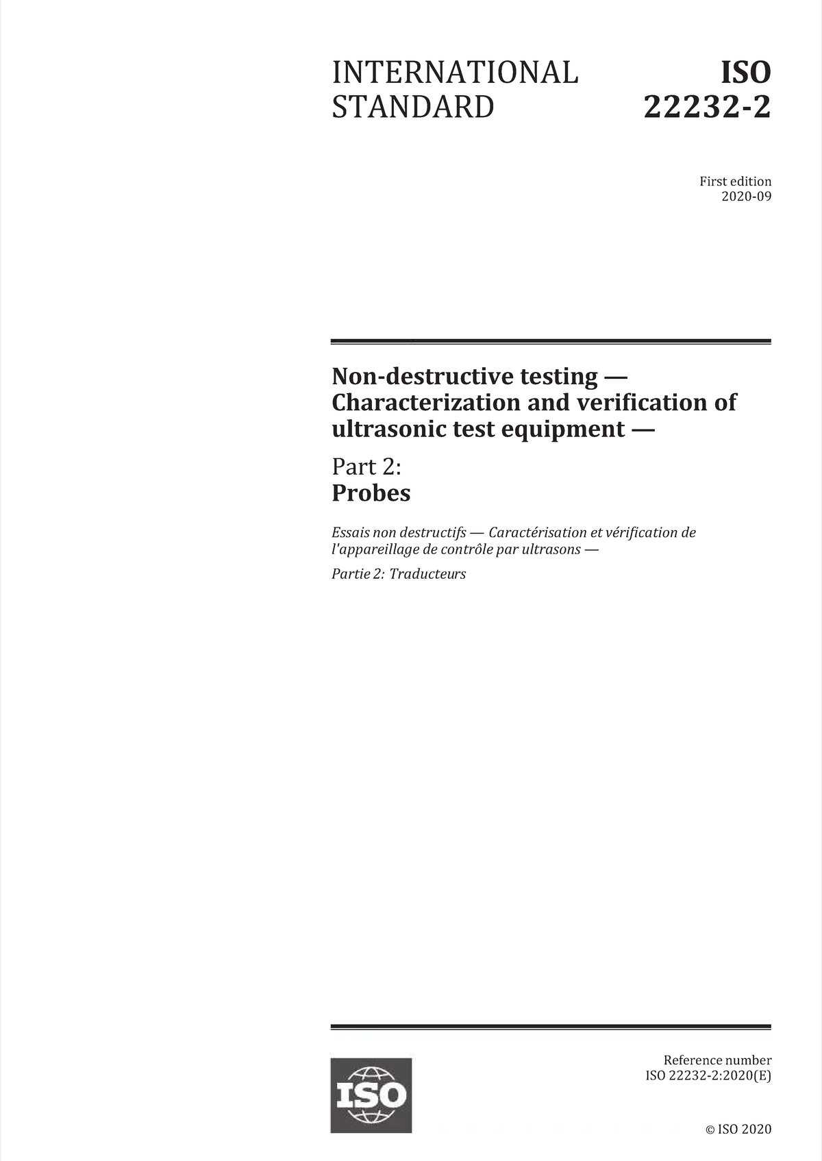 ISO 22232-2:2020 Characterization of Ultrasonic Test Probes - Studocu