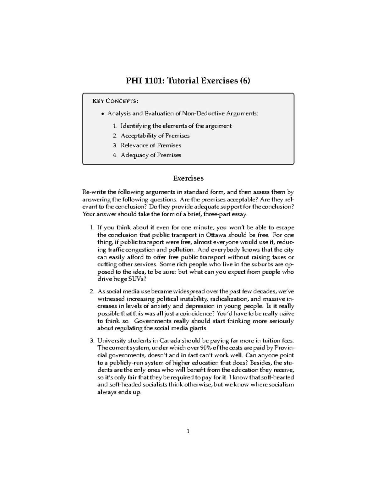 PHI 1101: Tutorial Exercises on Non-Deductive Arguments (Lec 9-11 ...