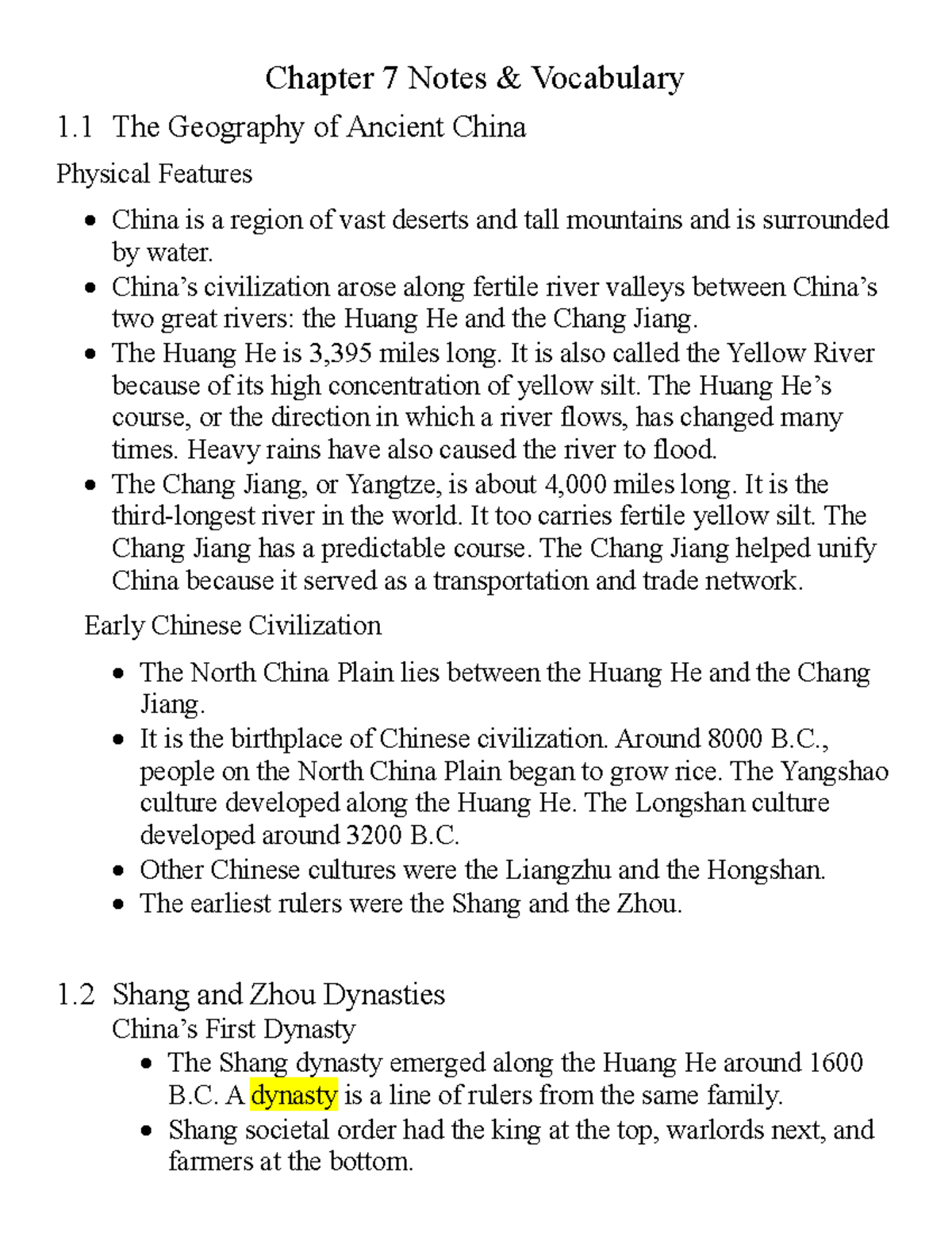 Chapter 7 notes: The geography and early civilizations of ancient China ...