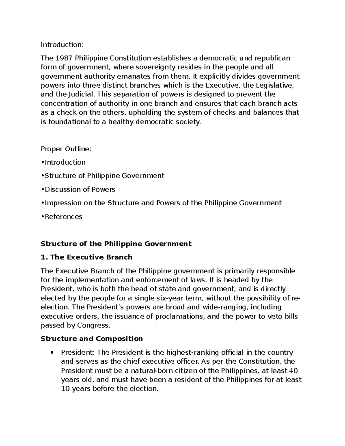PATI - Overview of the Philippine Government Branches and Powers - Studocu
