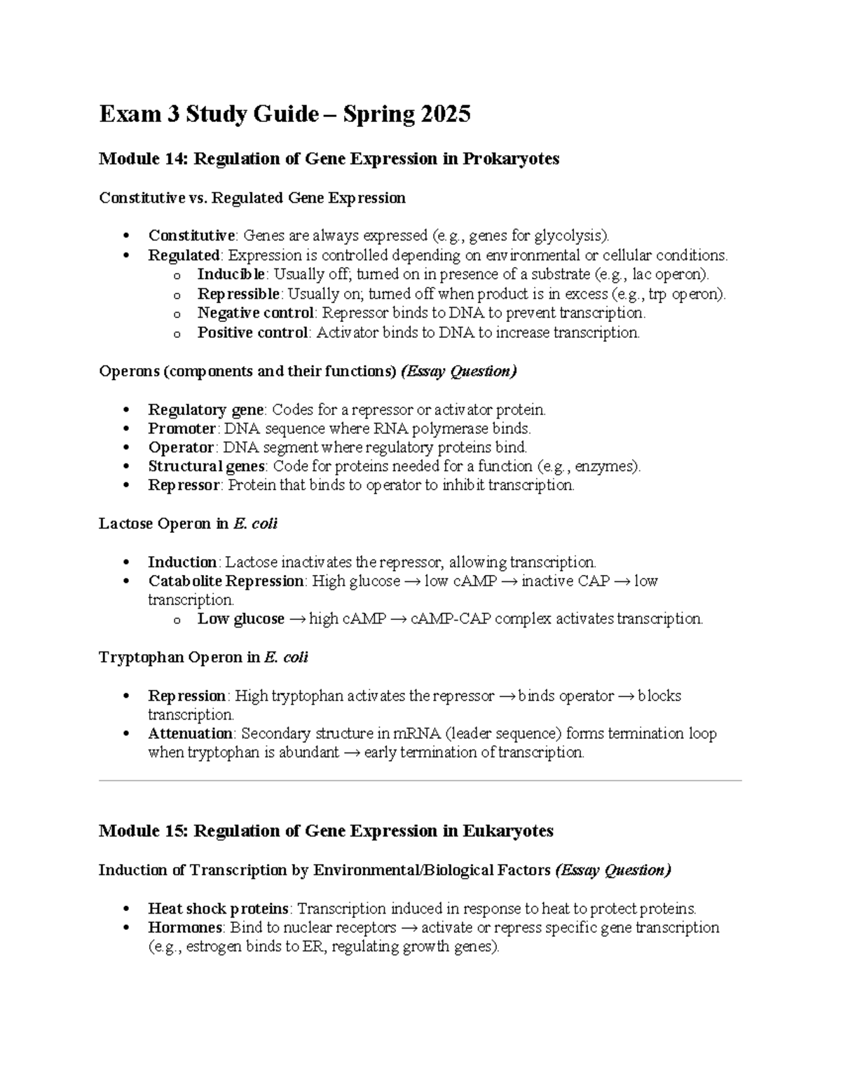 Exam 3 Study Guide – Spring 2025: Gene Expression & Molecular Genetics ...