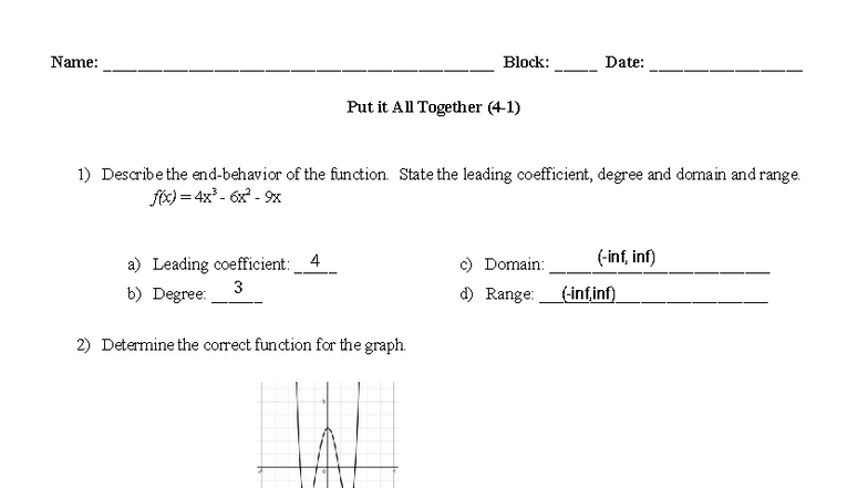 Quiz 4 - Analyzing Functions: Leading Coefficients, Degrees, and Zeros ...