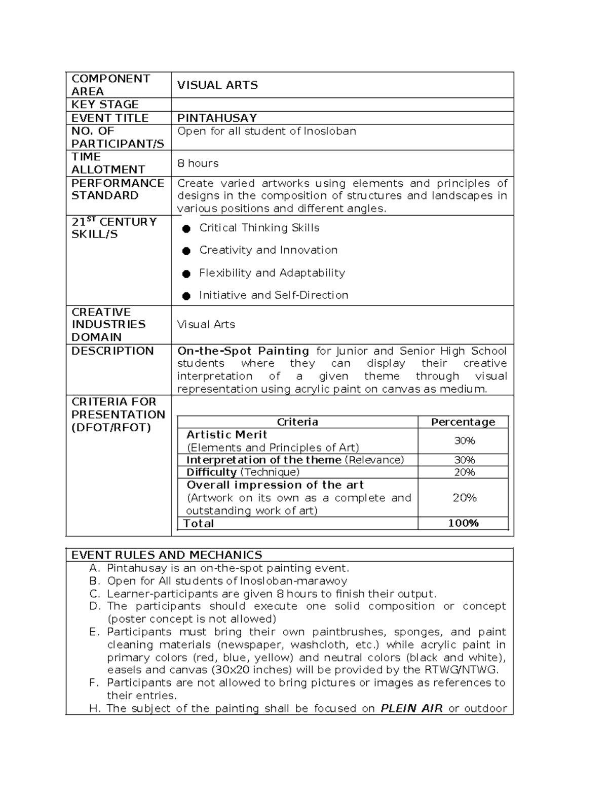 Pintahusay: On-the-Spot Painting Guidelines for HS Students - Studocu