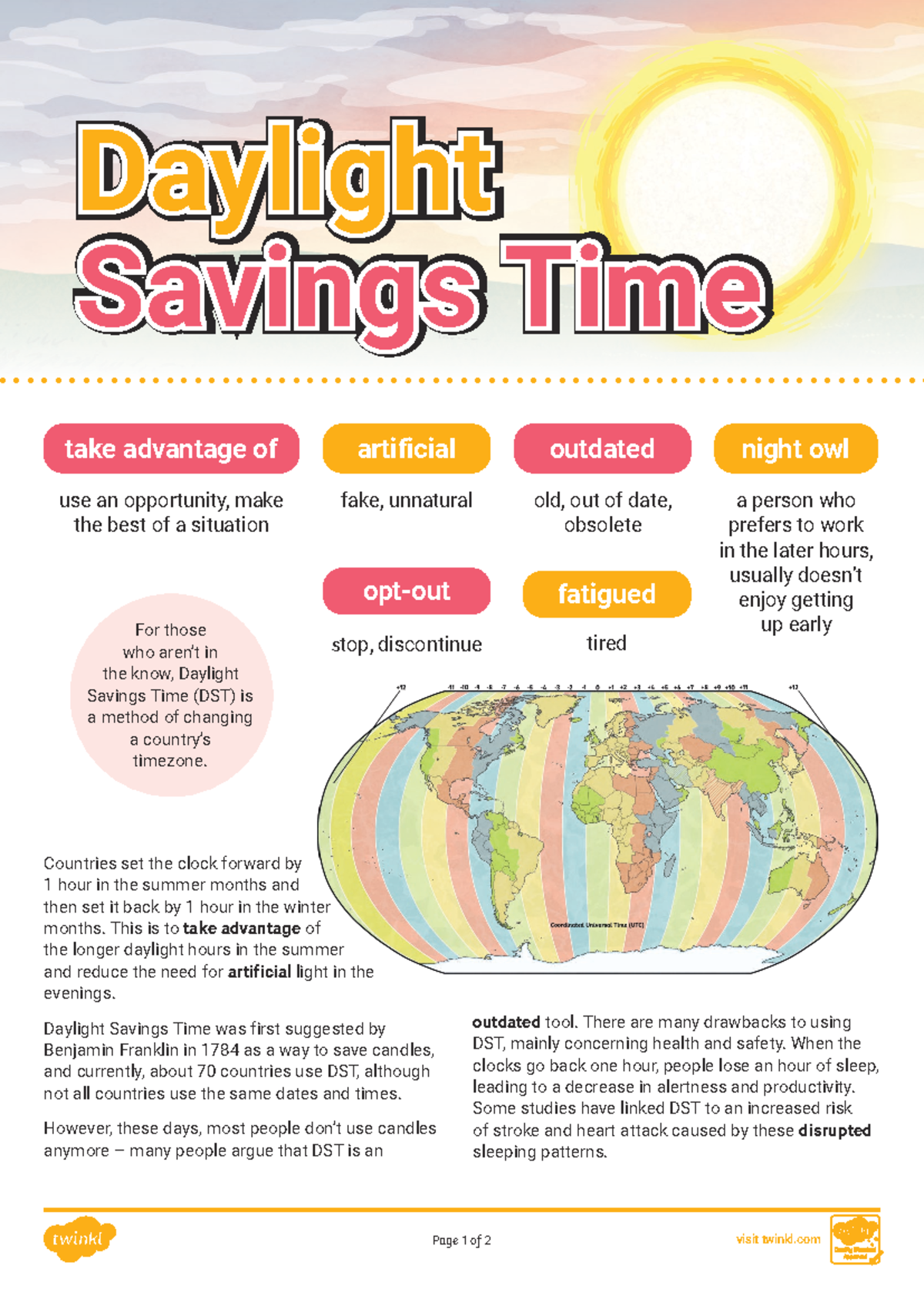 Business English Reading Comprehension: Daylight Savings Time (B1-B2 ...