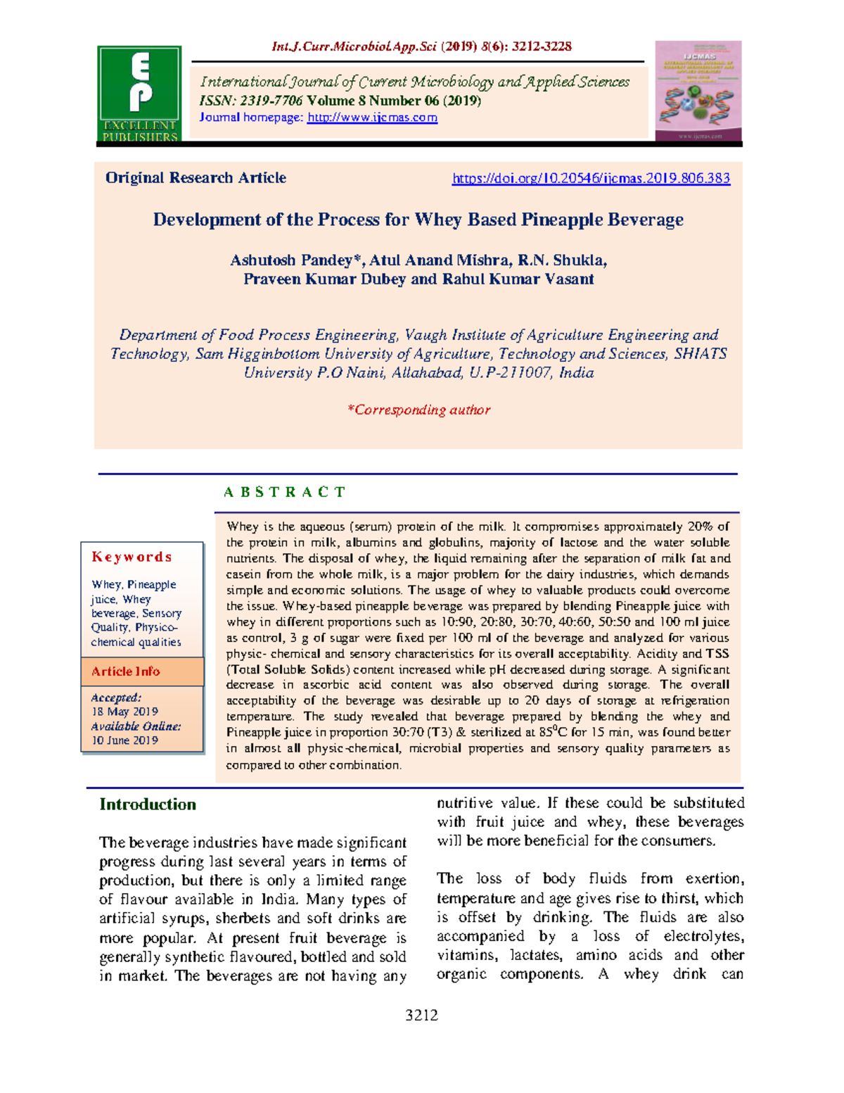 Development of Whey-Based Pineapple Beverage: Process & Quality Analysis - Studocu