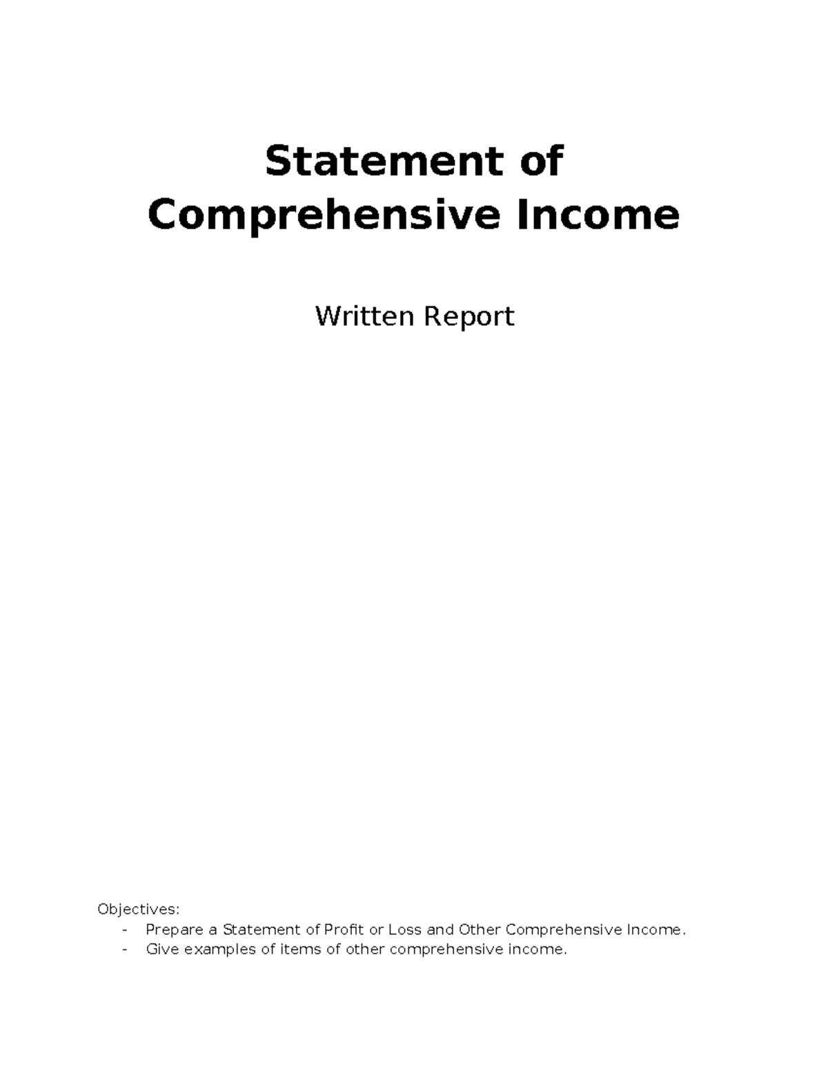 Statement of Profit and Loss & Comprehensive Income Report 1 - Studocu