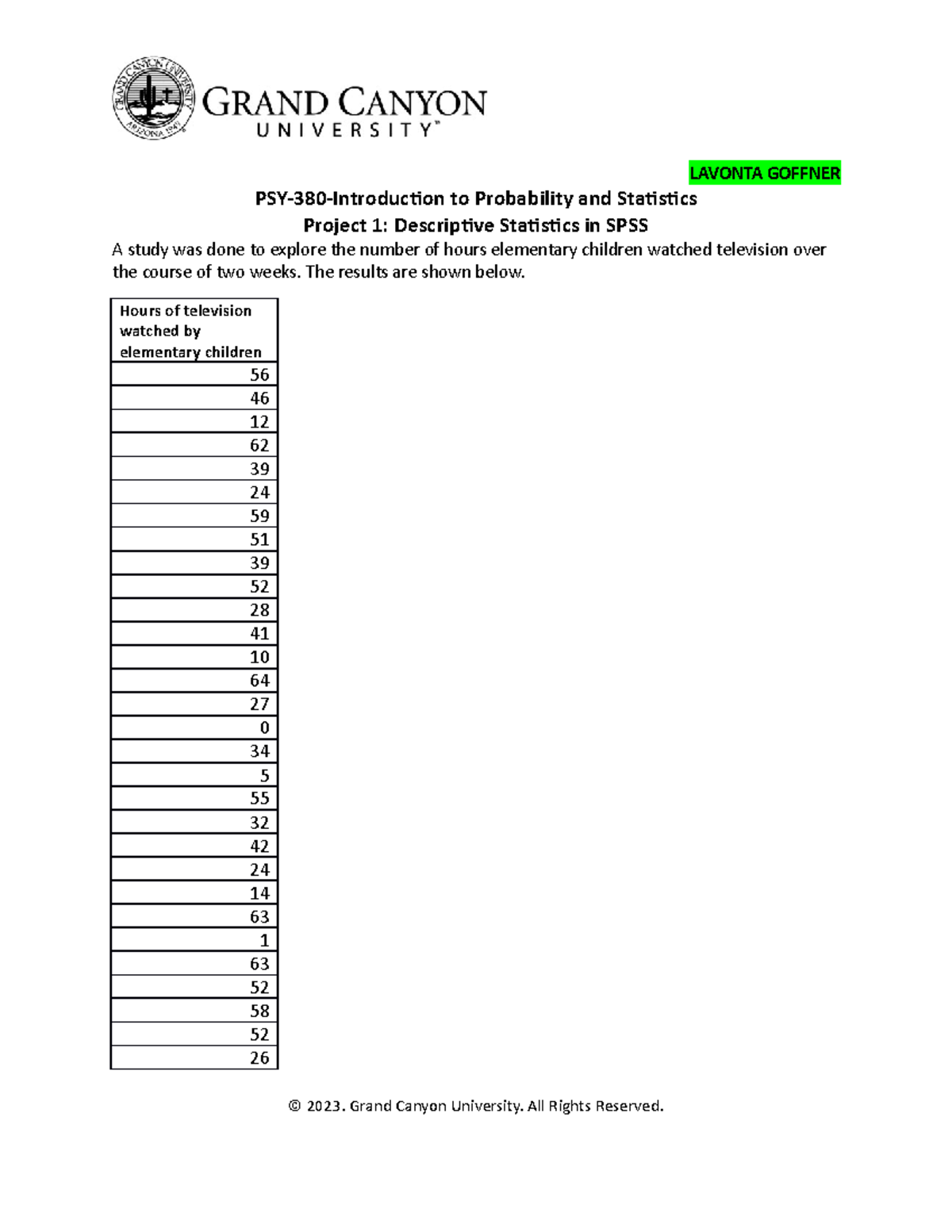 PSY-380 Final Project 1: Descriptive Stats Analysis Using SPSS - Studocu