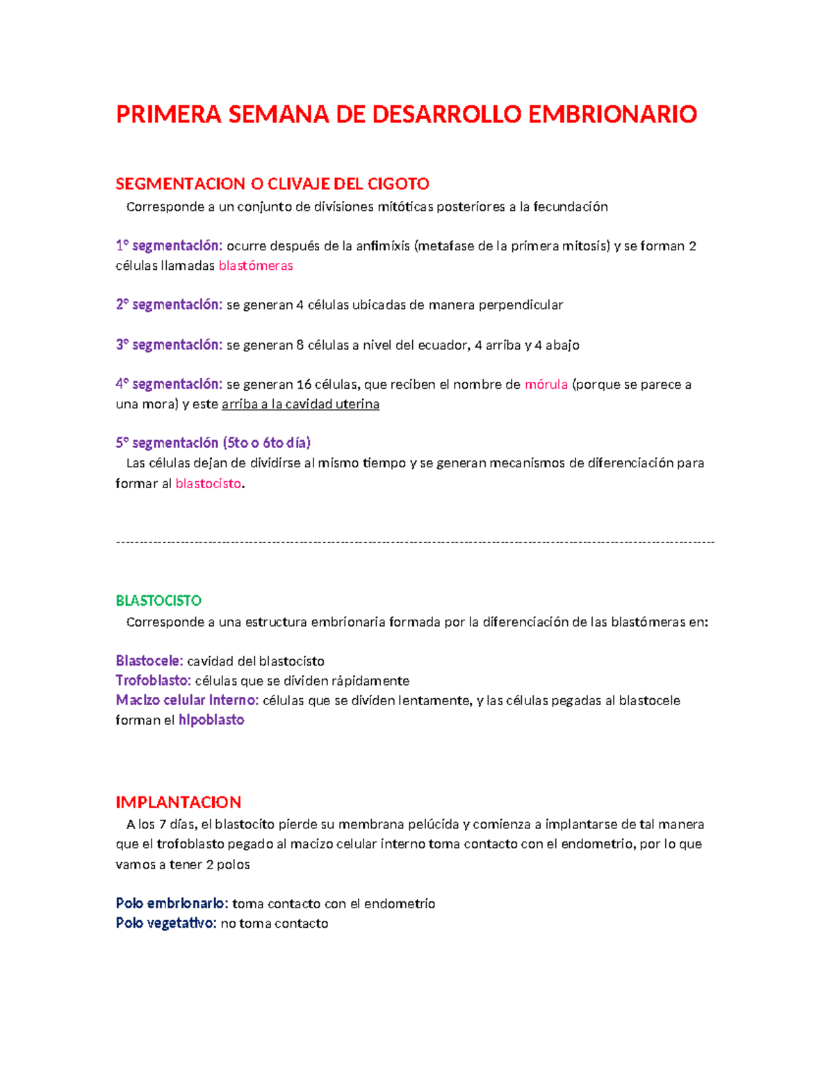 Primera semana de desarrollo embrionario - PRIMERA SEMANA DE DESARROLLO ...
