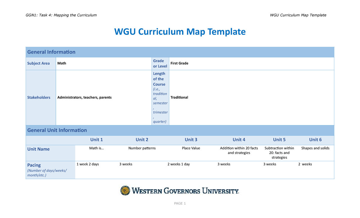 WGU Curriculum Map 3 - task 4 - WGU Curriculum Map Template General ...
