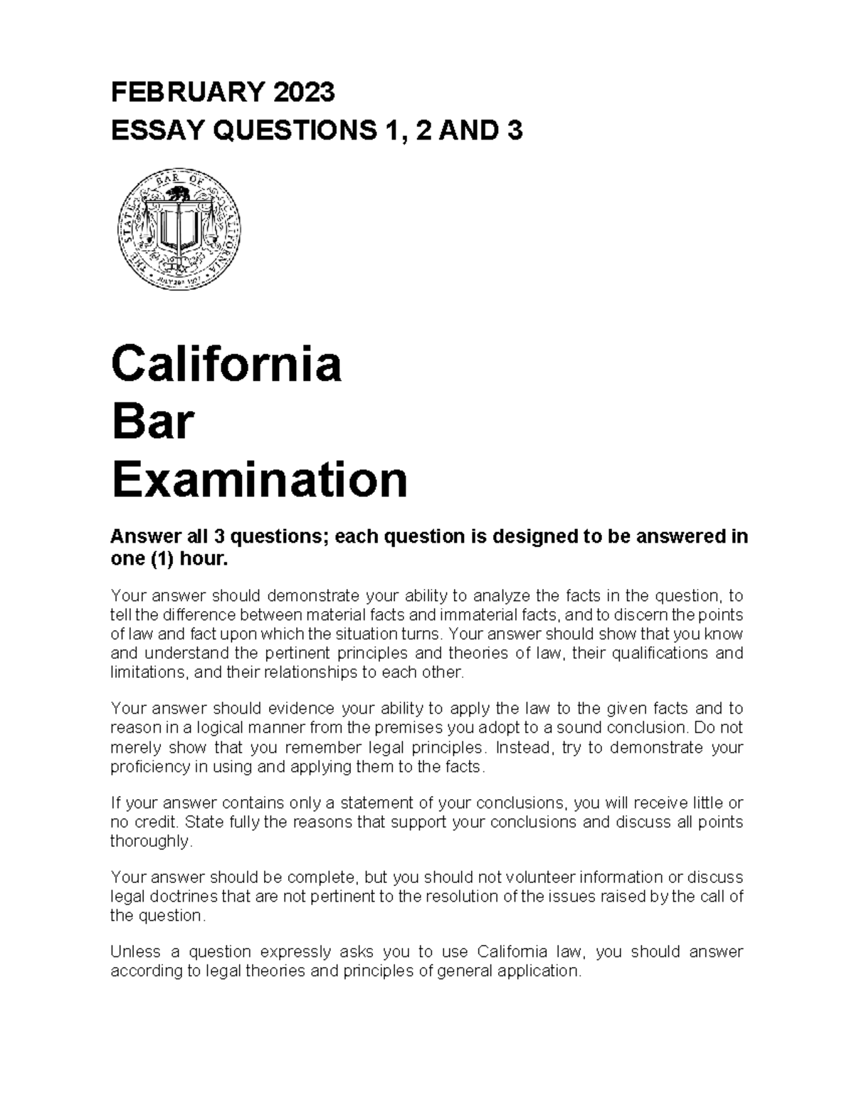 February 2023 California Bar Exam Essay Questions: Analysis and ...