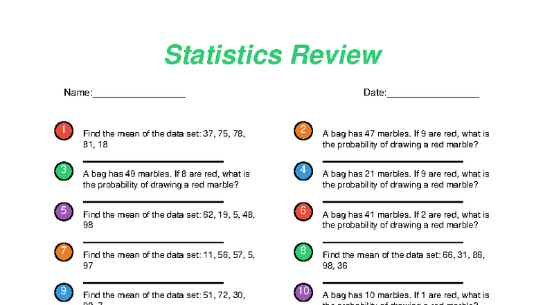 Statistics Review 6 - Name:_________________ Date:_________________ 1 ...