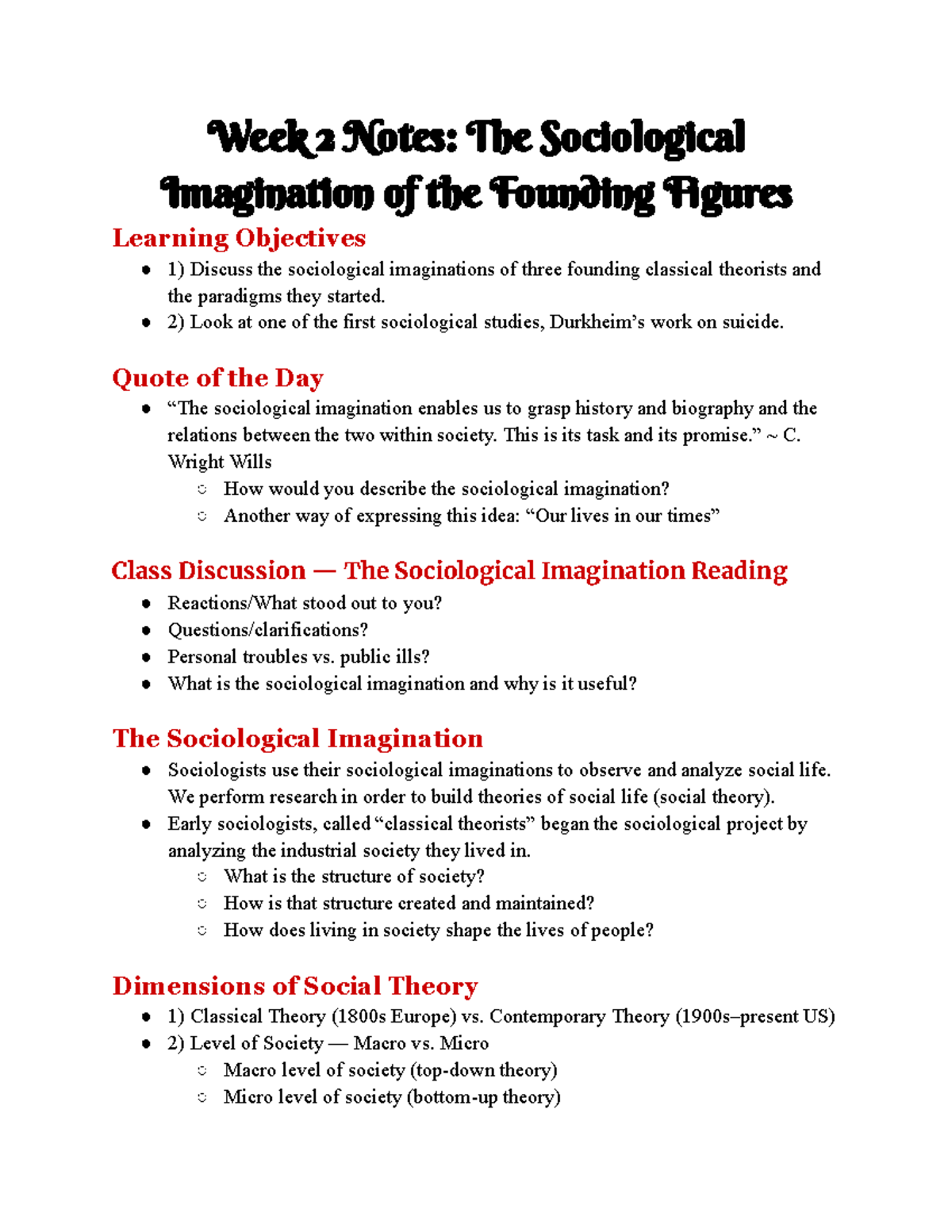 Sociology 101: Week 2 Notes on The Sociological Imagination & Founding ...
