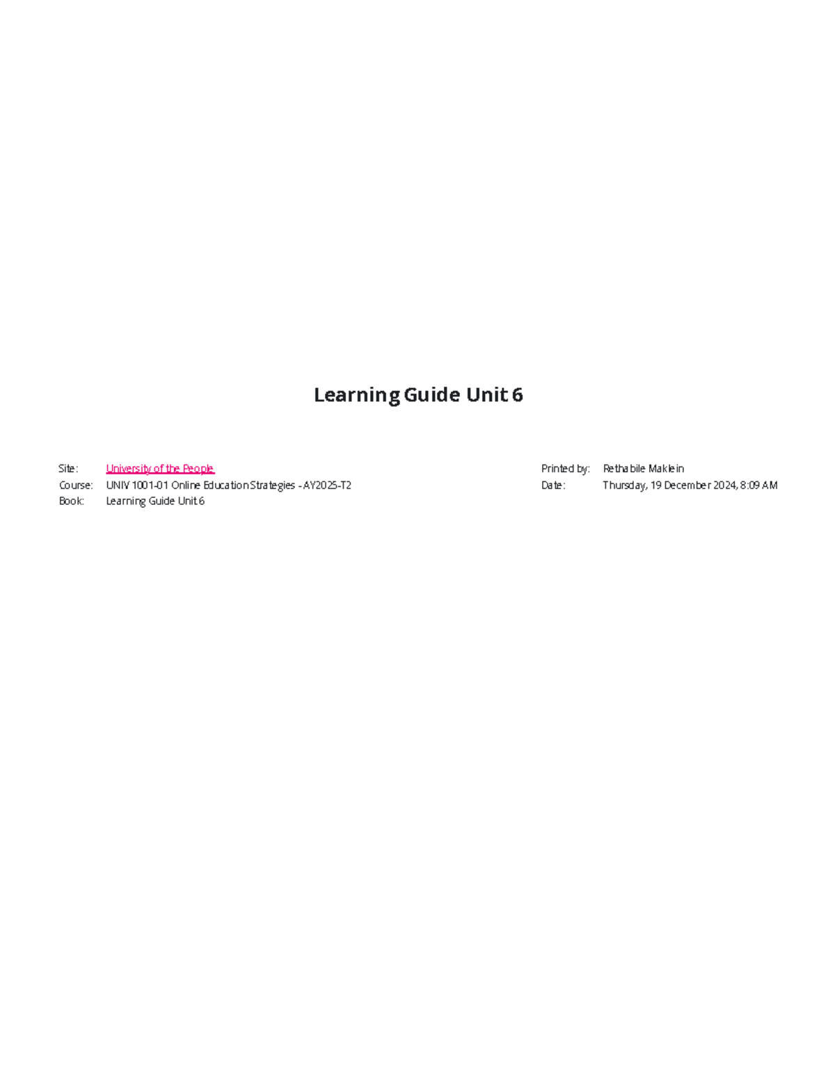Note taking - Learning Guide Unit 6 Site: University of the People ...
