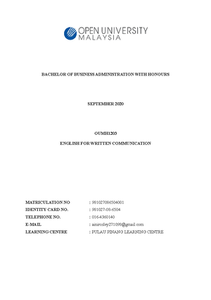 Essay and assignment OUMH1203 for OUM - English for Written ...