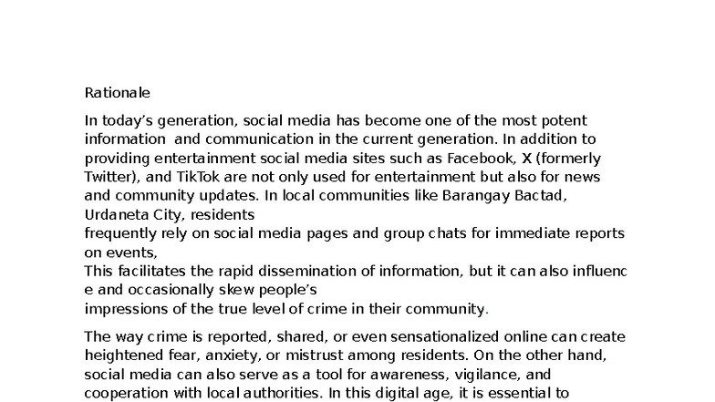 Rationale: Impact of Social Media on Crime Perception in Barangay ...