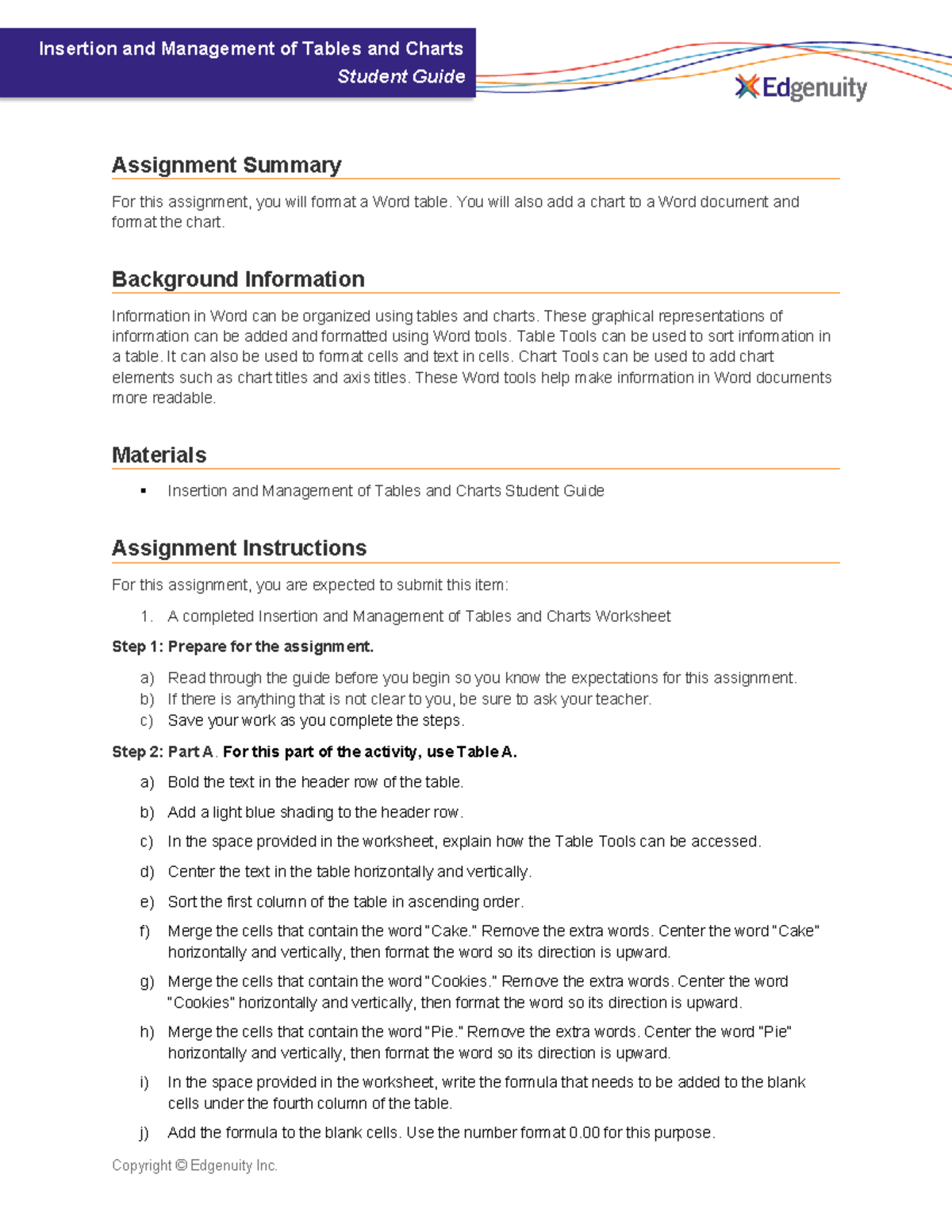 Insertion and Management of Tables & Charts - Student Guide (Course Code) - Studocu