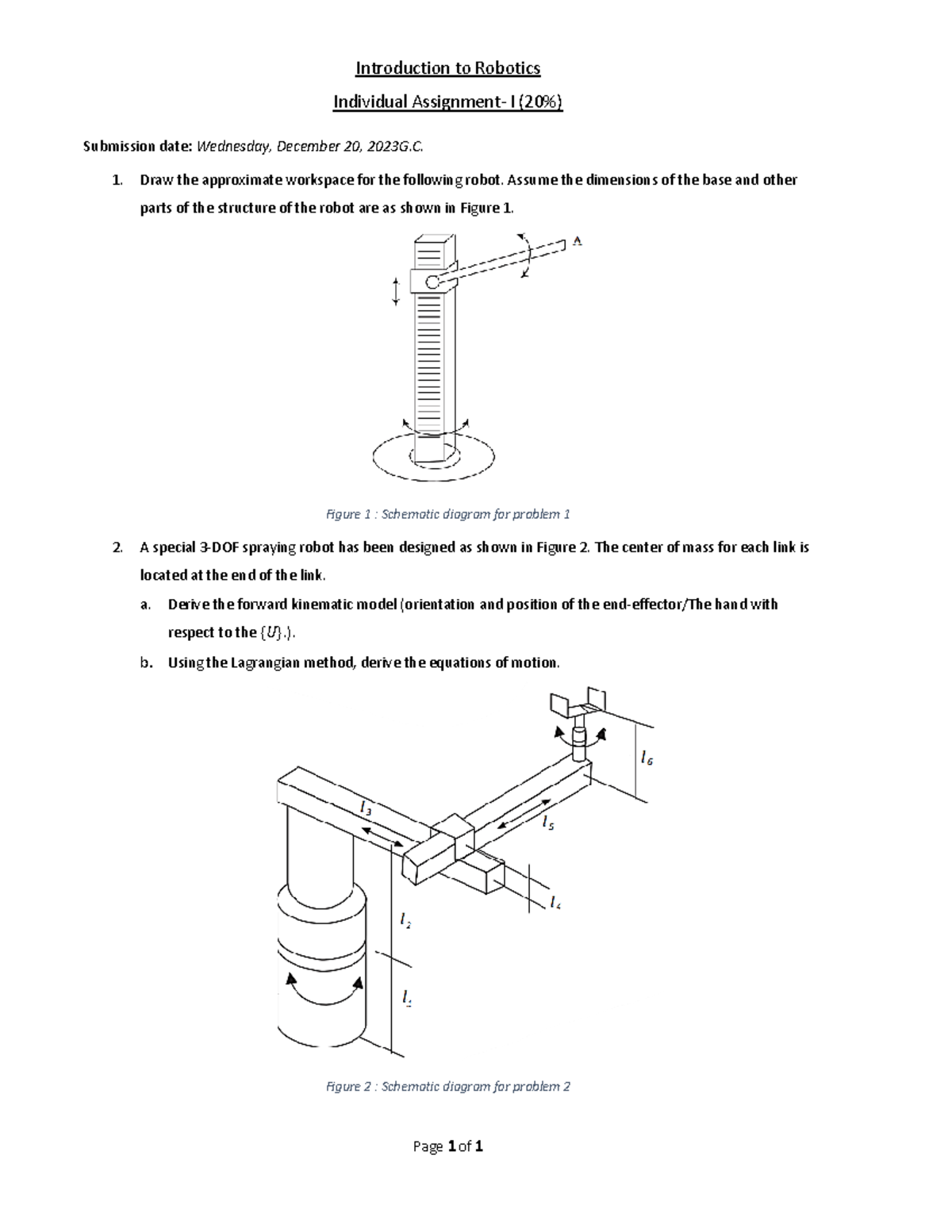2016 Robotics Individual Assignment I - Page 1 of 1 Introduction to ... 2016 Robotics Individual Assignment I - Page 1 of 1 Introduction to ...