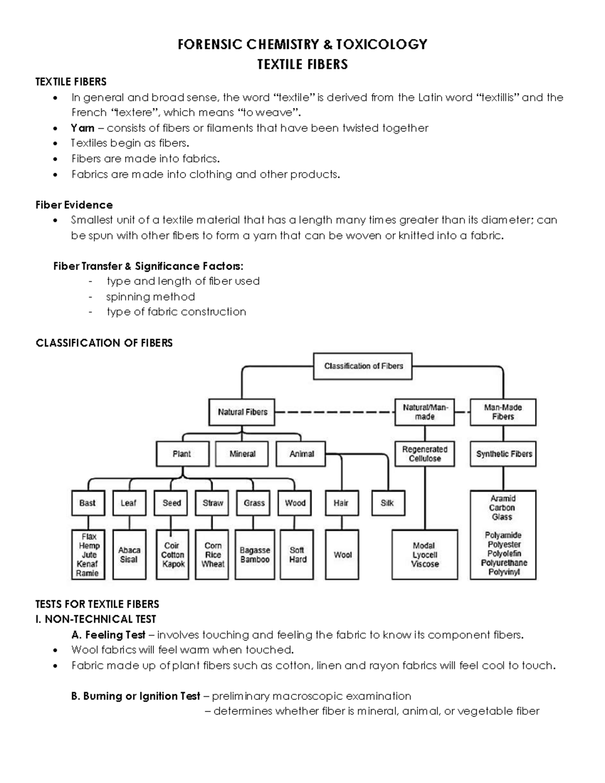 Forensic Chemistry: Textile Fibers Analysis Notes (Course Code: FC-101 ...
