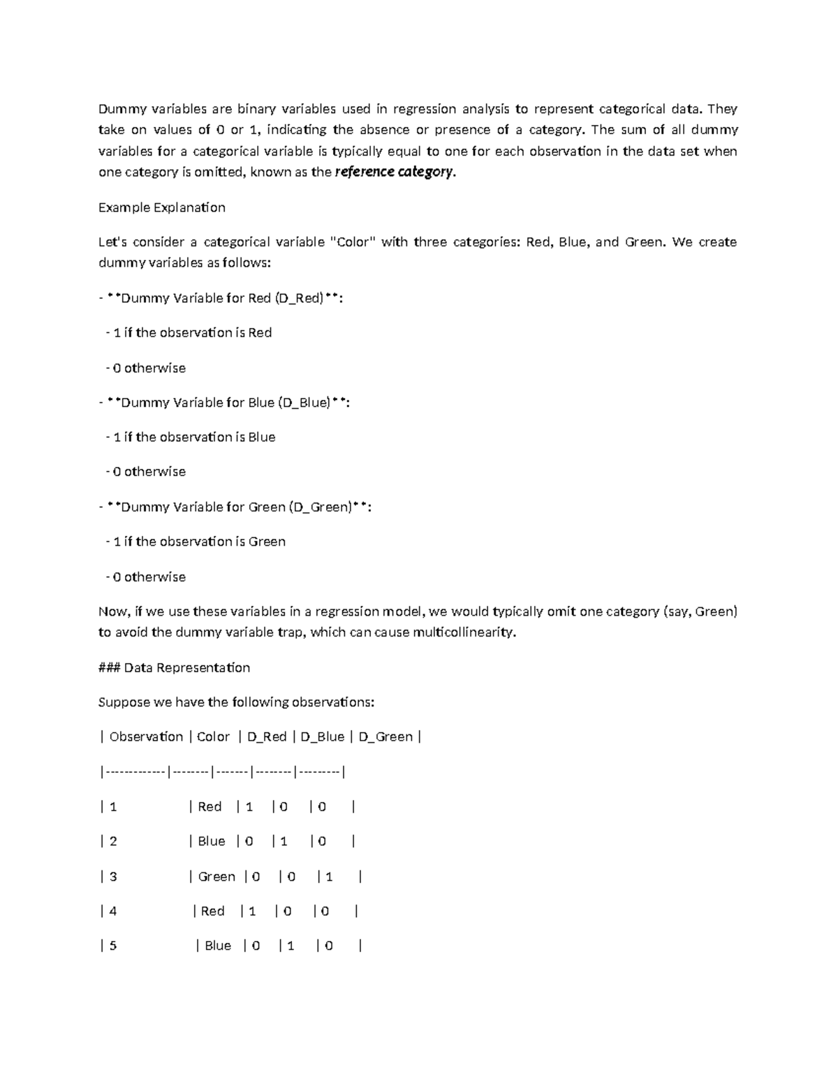 Dummy variables - Yes - Dummy variables are binary variables used in ...