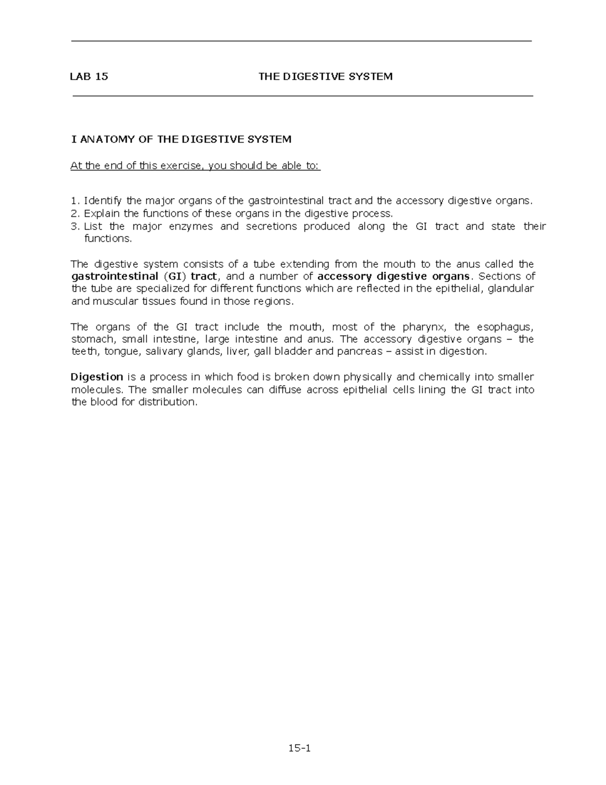 LAB 15: Anatomy and Functions of the Digestive System (2023) - Studocu