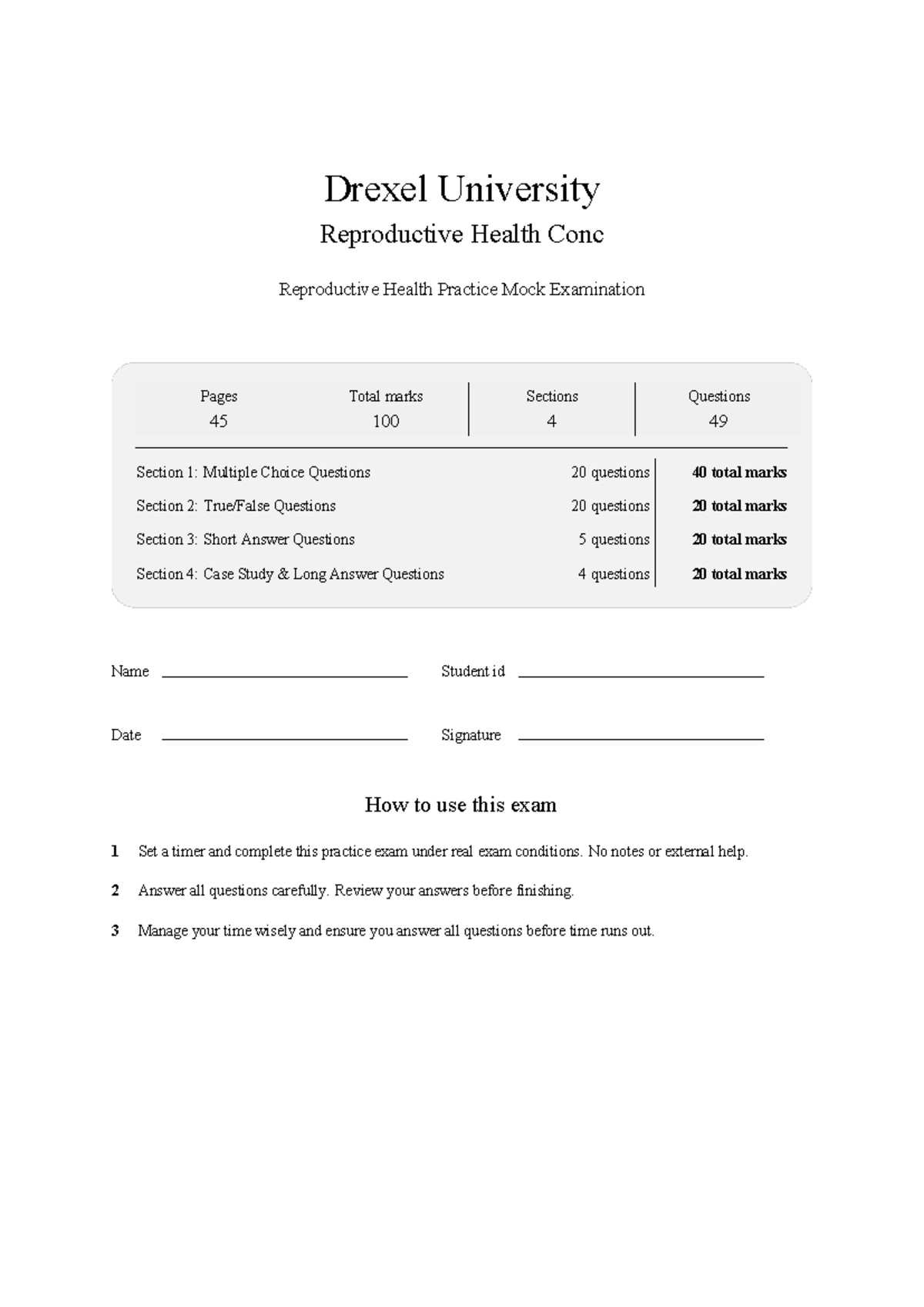 NURS 326 Reproductive Health Conc Final Exam Practice Test 2026 - Studocu