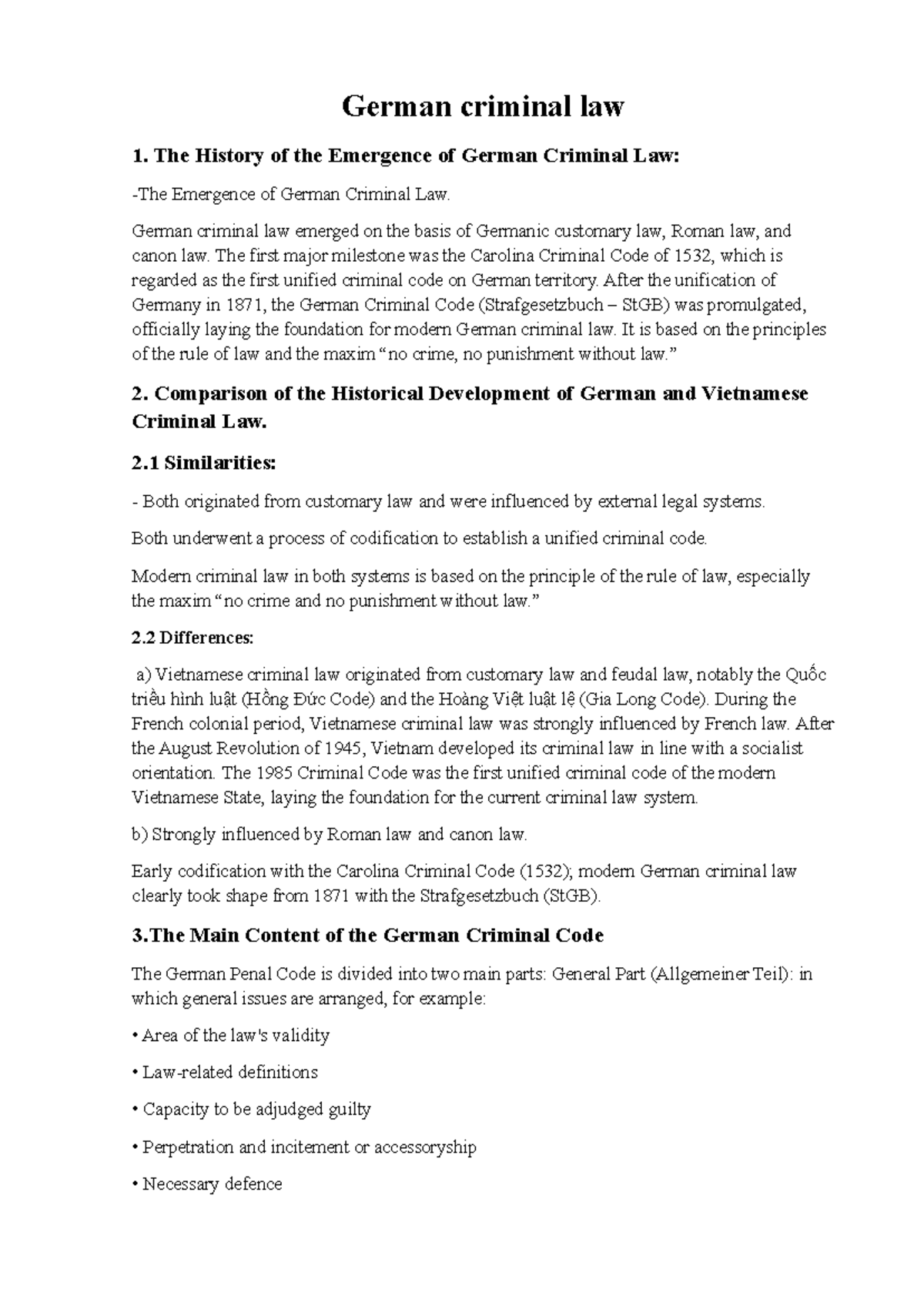 German Criminal Law 1: Historical Development and Key Concepts - Studocu