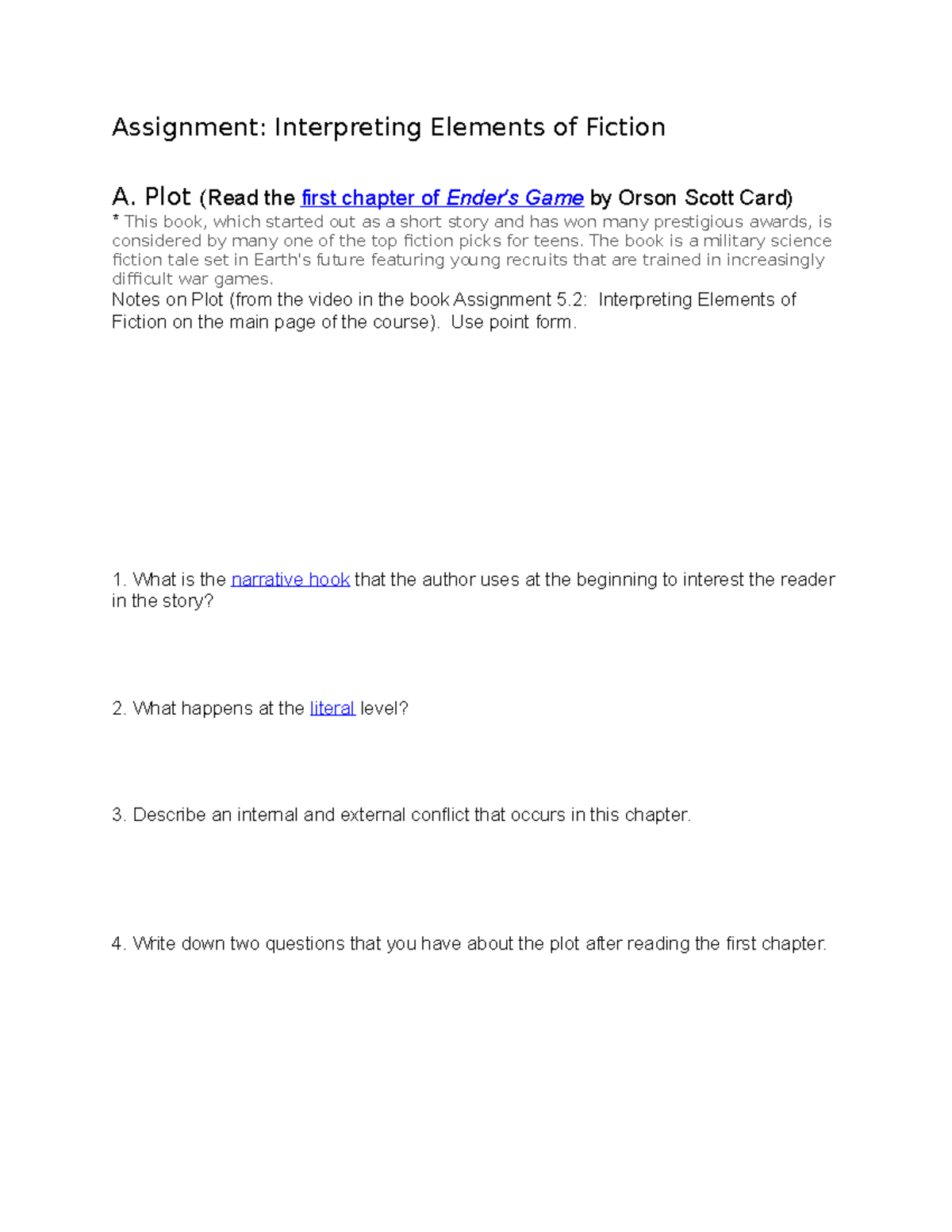 Assignment: Interpreting Elements of Fiction (ENG101) - Studocu