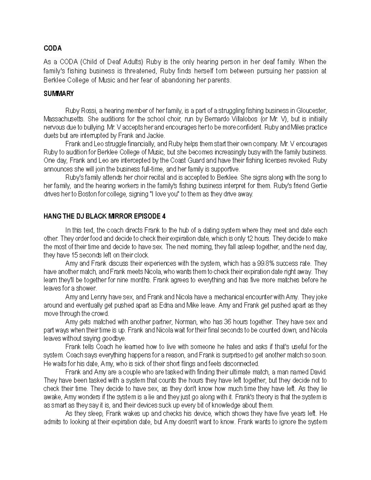 CODA: Plot Summary and Analysis of the Film’s Themes - Studocu