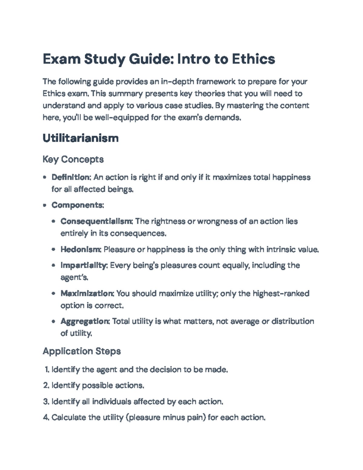 Exam Study Guide: Intro to Ethics - Key Theories & Applications - Exam ...