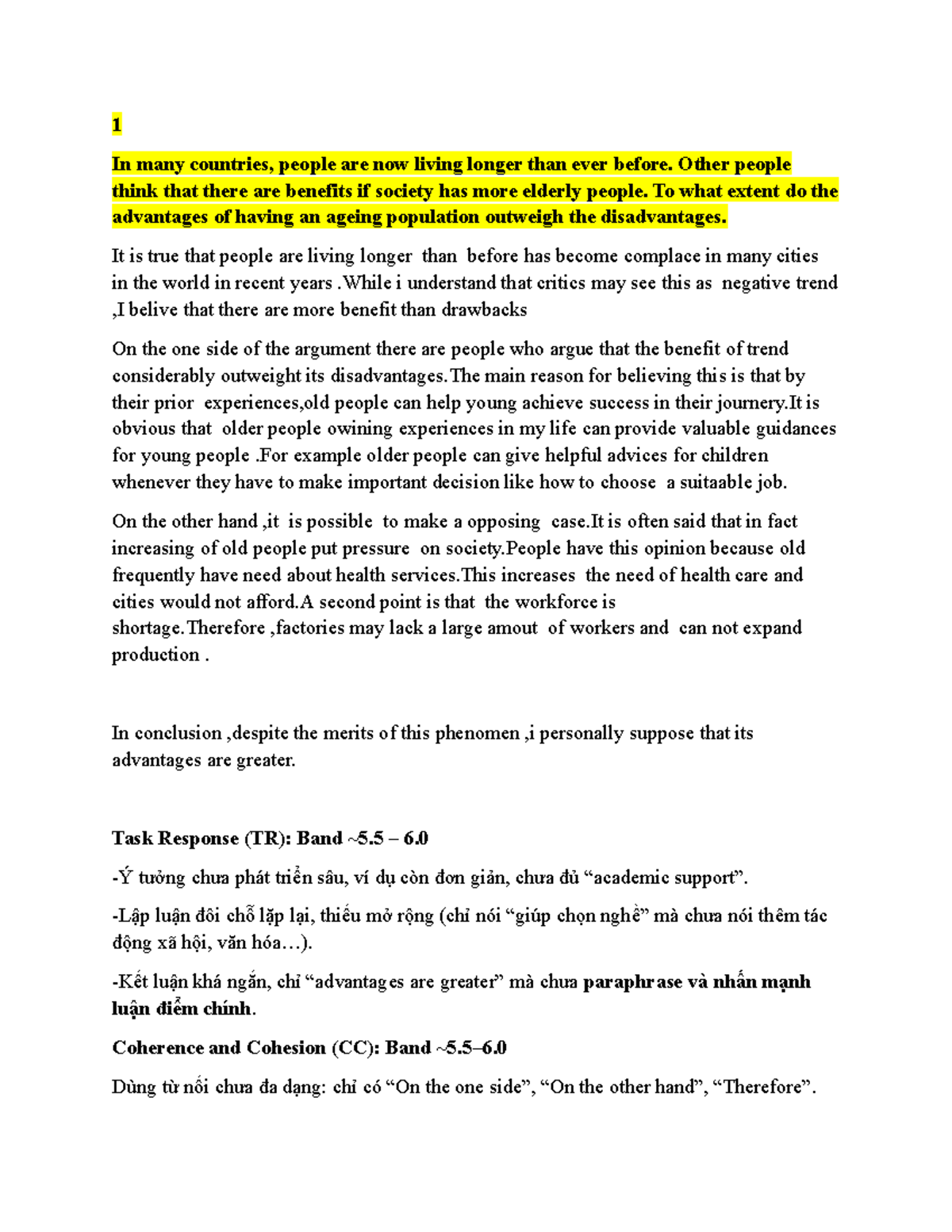 Advantages and Disadvantages of an Ageing Population: Task Response (TR ...
