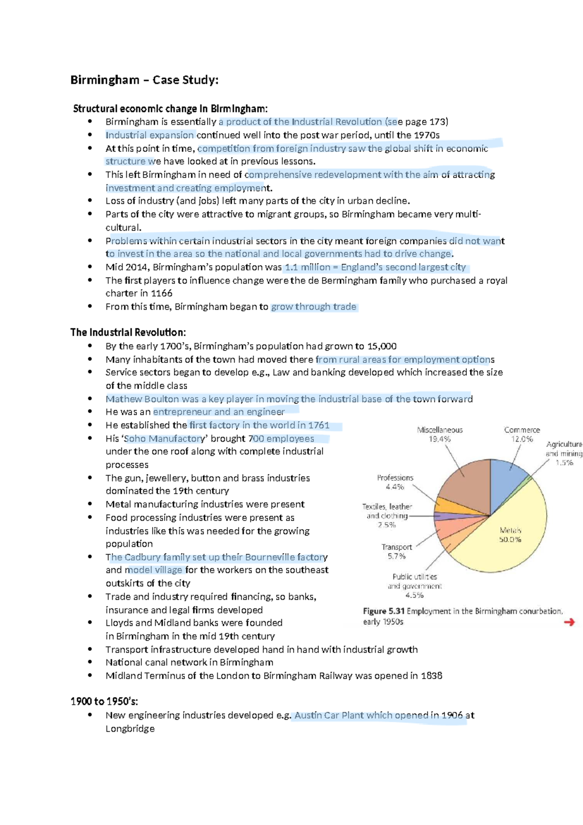 Birmingham Case Study: Economic Transformation and Urban Redevelopment - Studocu
