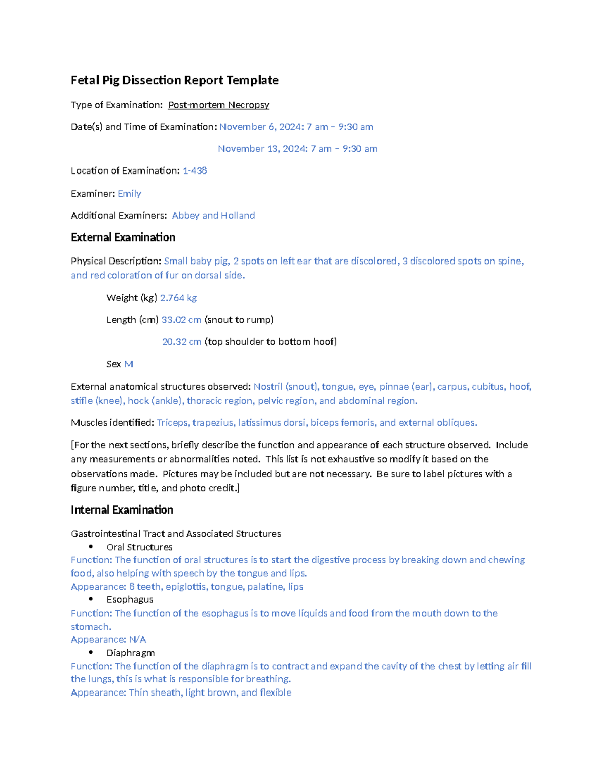 Fetal Pig Dissection Necropsy Report (Biology 101) - Studocu