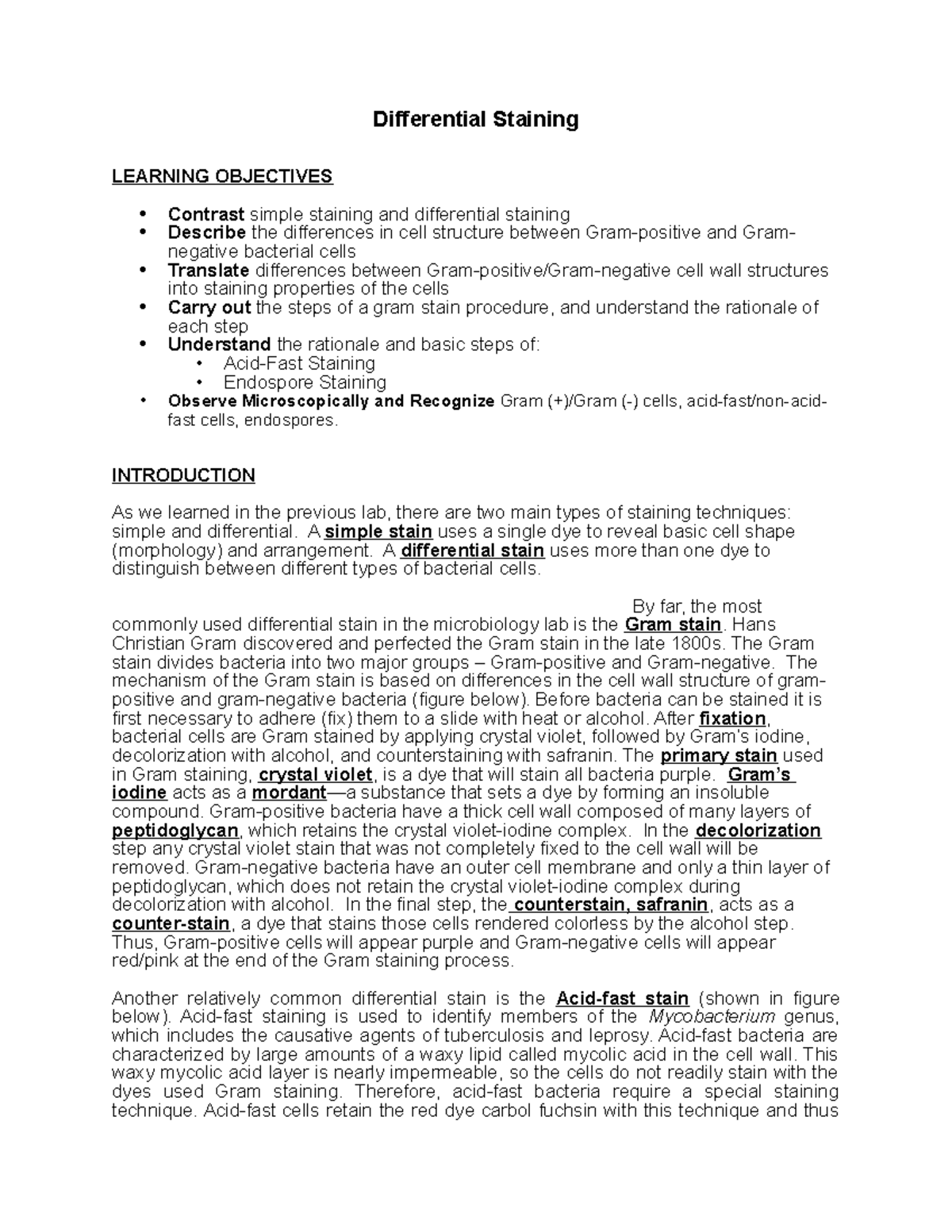 Lab 2 Handout: Differential Staining Techniques and Procedures - Studocu