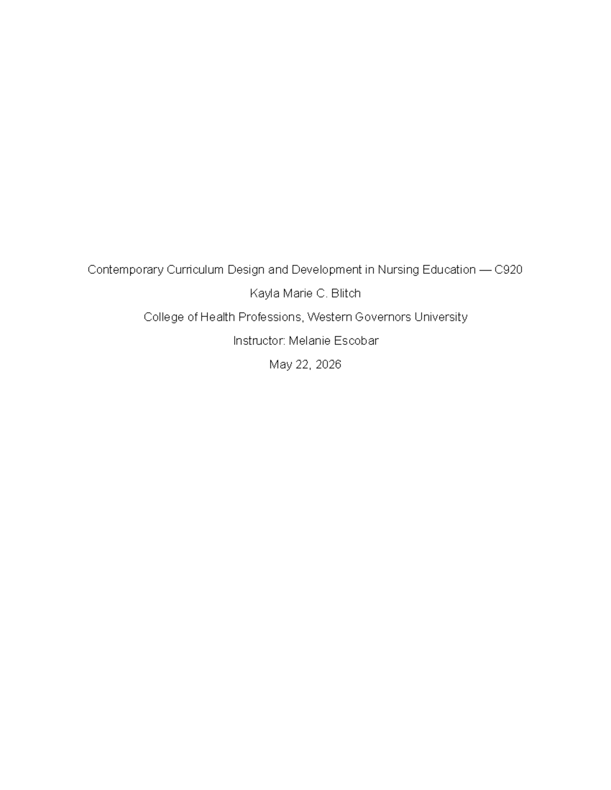 C920 - Final Paper on ADDIE Model in Nursing Curriculum Design - Studocu