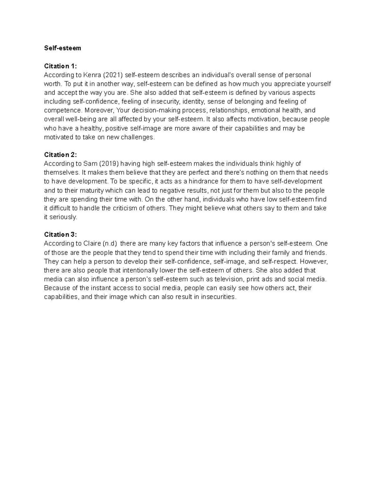 RRL: Analyzing the Impact of Self-Esteem on Personal Development - Studocu