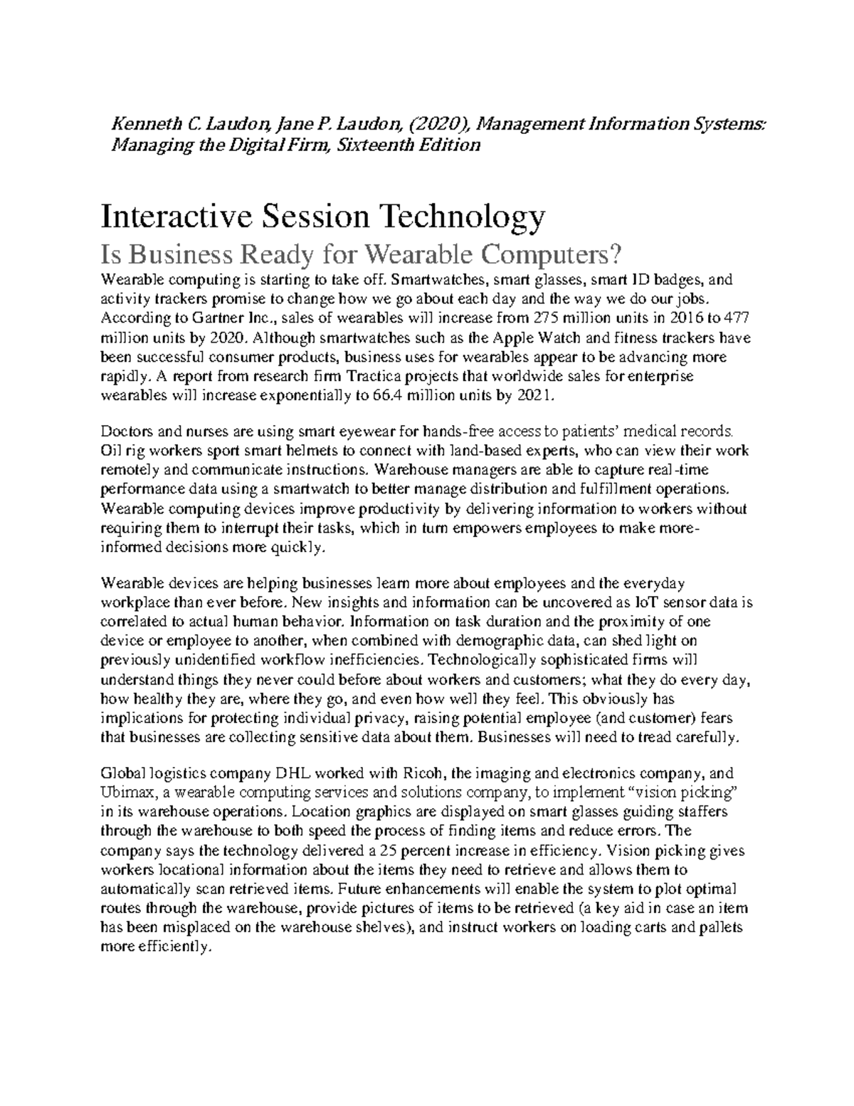 Case 4 Wearable Computers - Interactive Session Technology Is Business ...